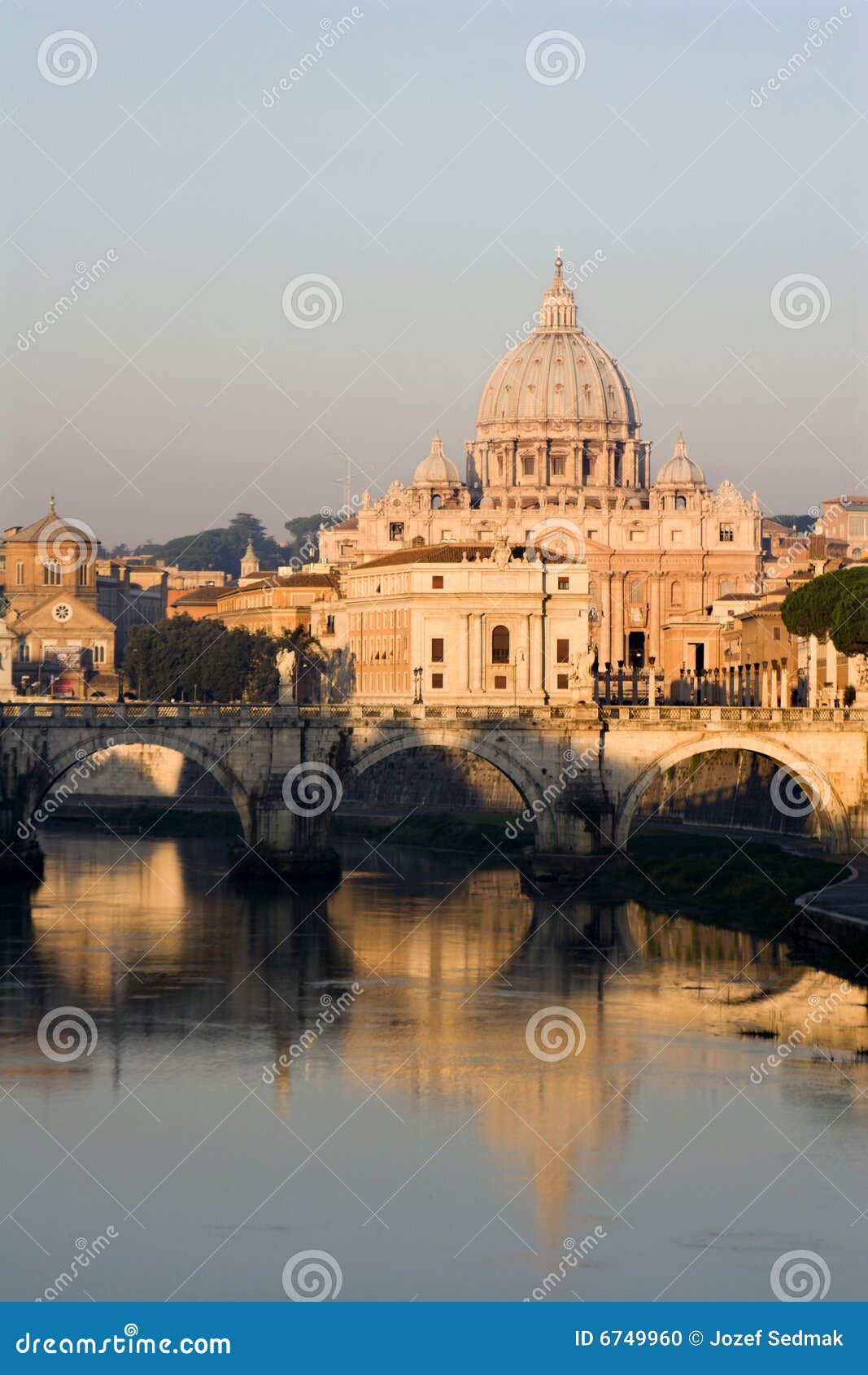 Rome - Basilica of St. Peters and Angels Bridge Stock Photo - Image of ...
