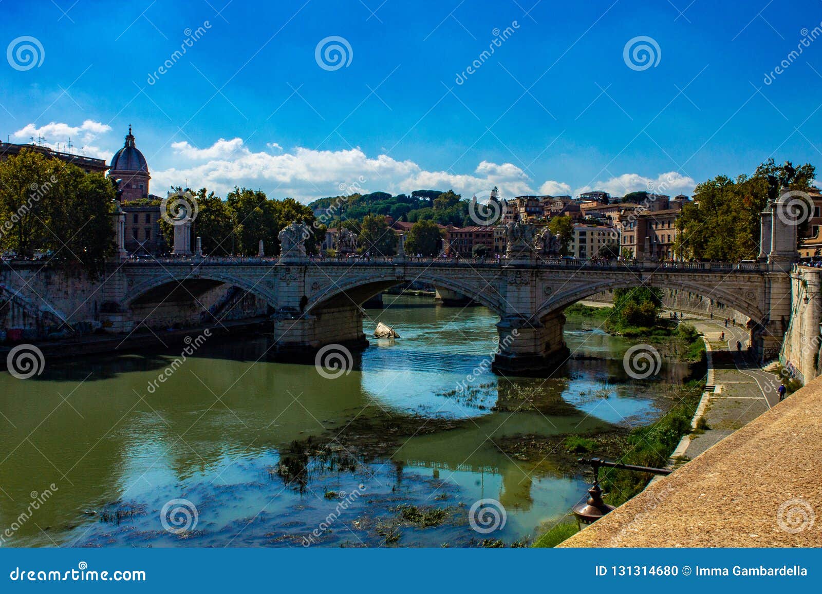 Rome, Bridge of the Angels, Above the Flowing Tiber, Near Castel Sant ...
