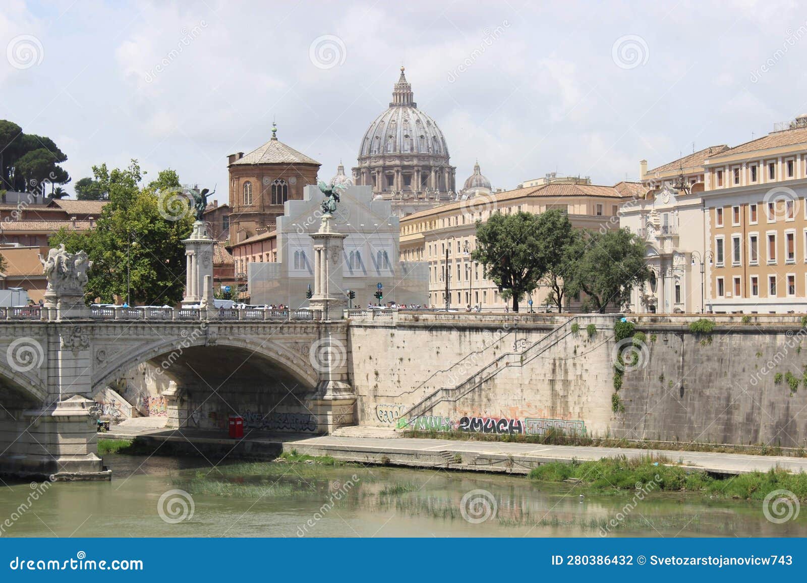 Rome Bridge Vatican Tibar River Stock Photo - Image of vatican, river ...