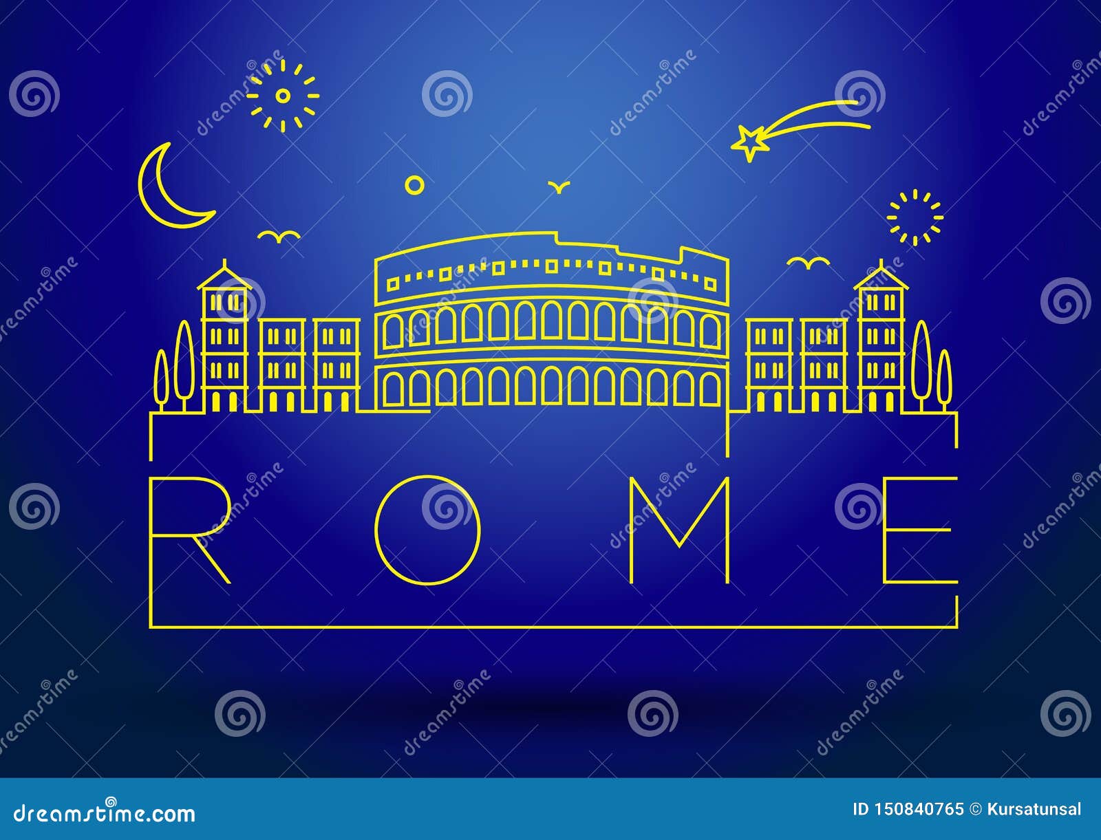 Rome City Line Silhouette Typographic Design Stock Illustration ...