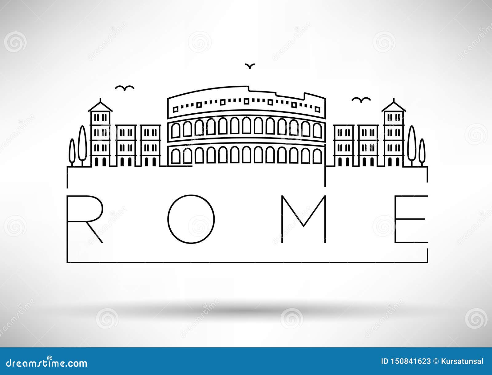 Rome City Line Silhouette Typographic Design Stock Illustration ...