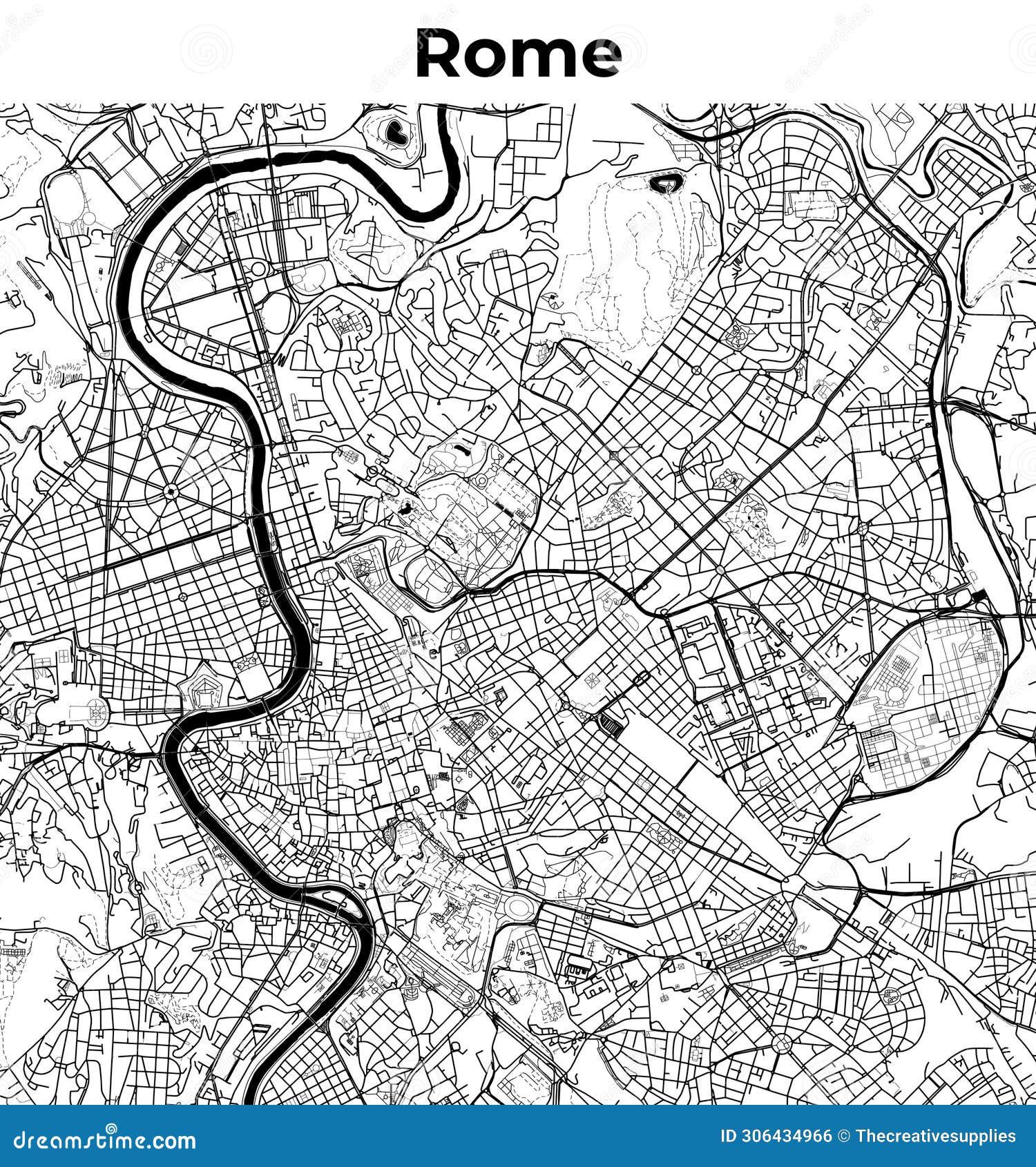 Rome City Map, Cartography Map, Street Layout Map Stock Illustration ...