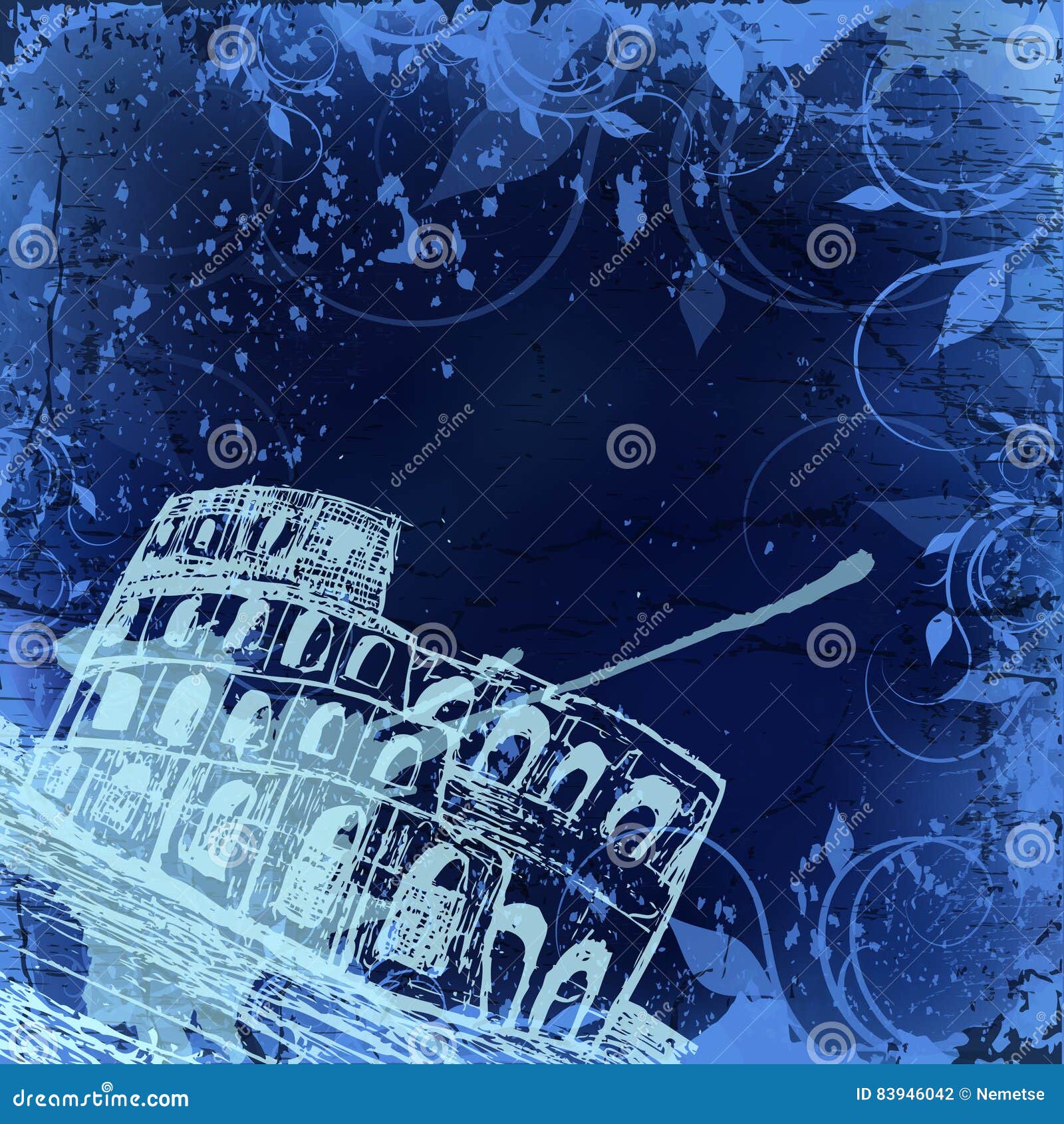 Rome Label With Hand Drawn Coliseum, Lettering Rome With Watercolor ...