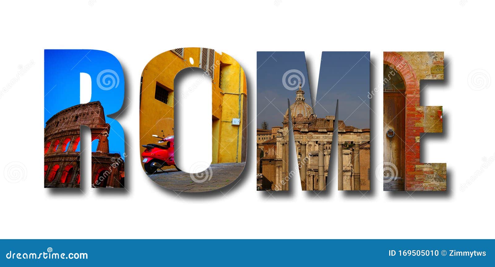 Rome Collage Banner on White Stock Photo - Image of travel, landmark ...