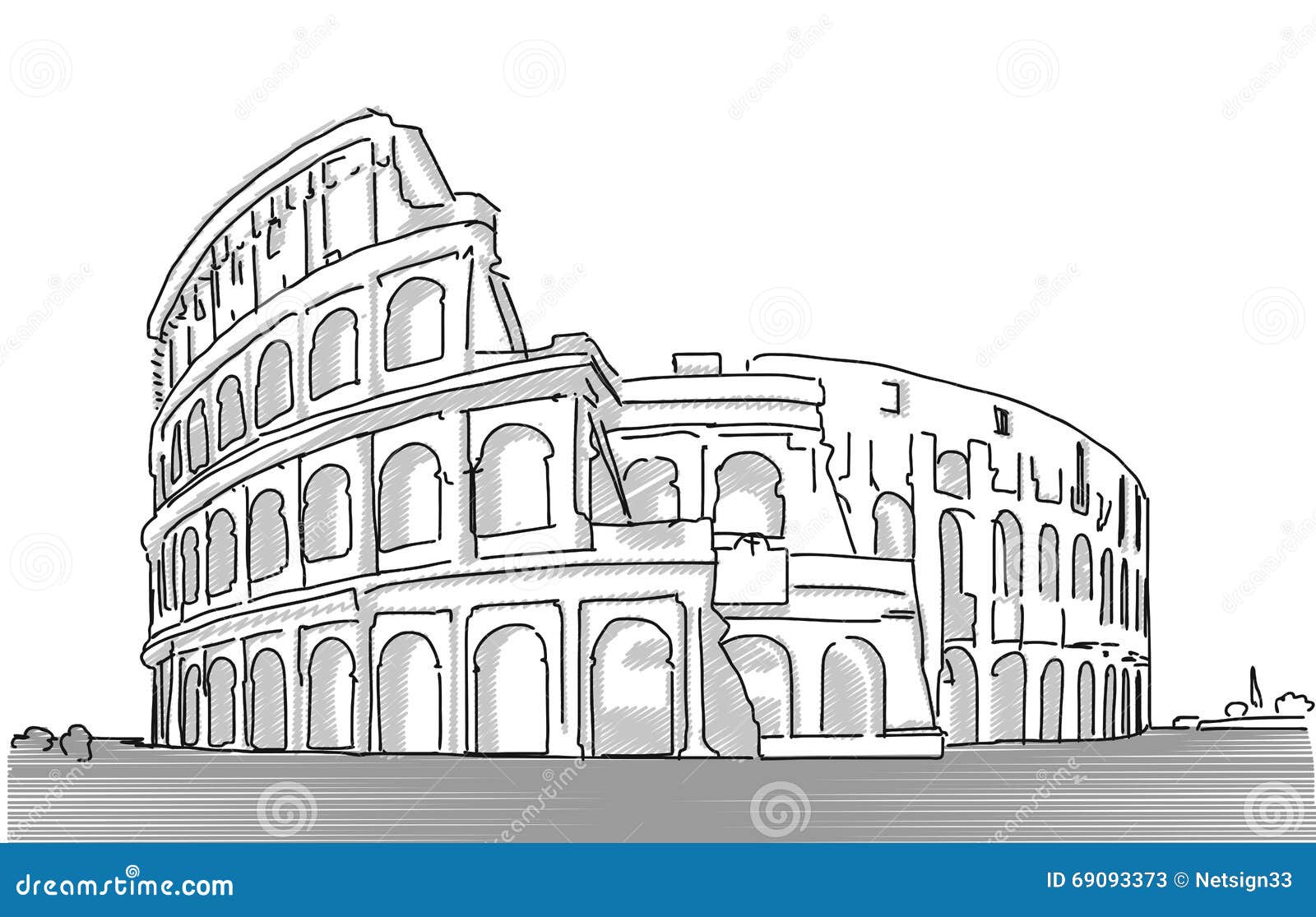 Rome Colosseum Clean Hand Dranw Sketch, Stock Vector - Illustration of ...