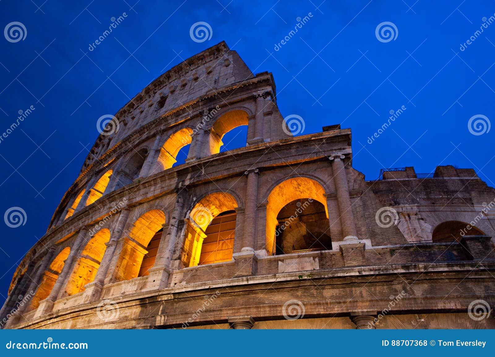 Rome Colosseum at Night with Lights on Stock Photo - Image of historic ...
