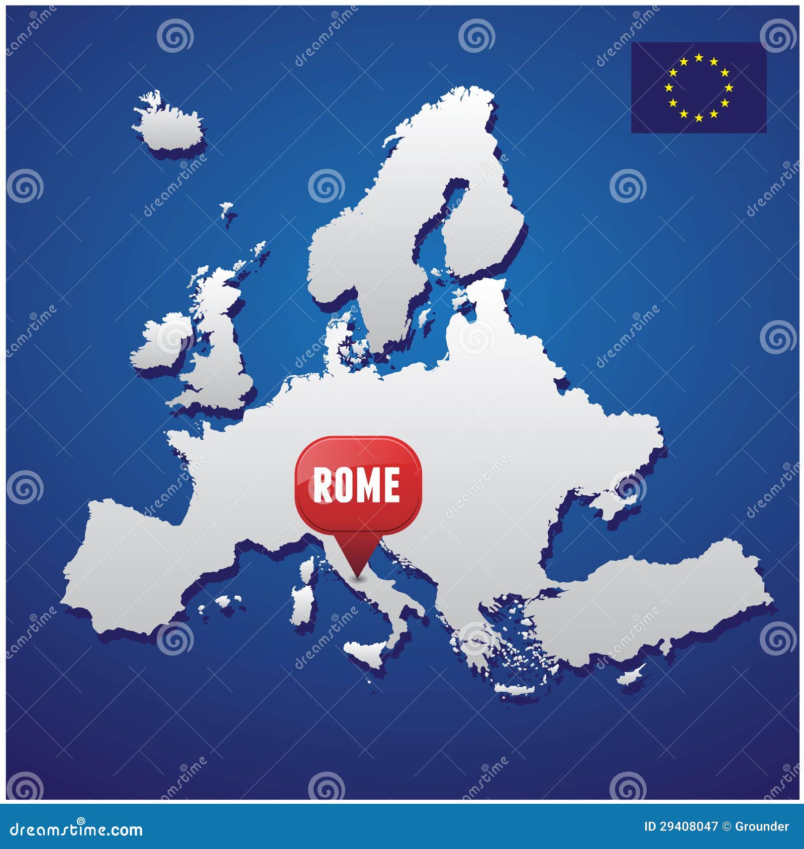 Rome on european map stock vector. Illustration of flagpole - 29408047