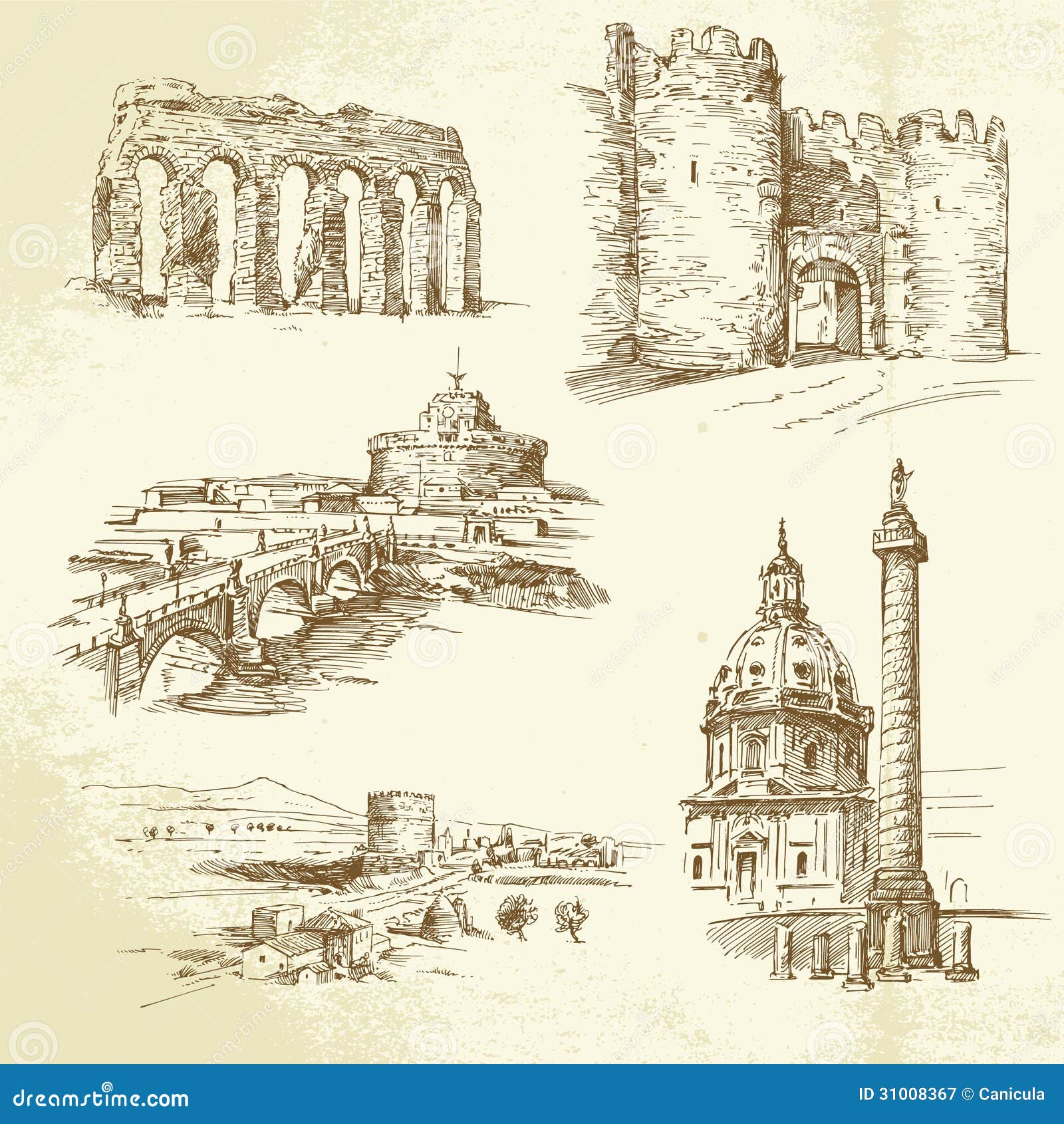 Trajan`s Bridge On The Danube, Vintage Engraving Vector Illustration ...