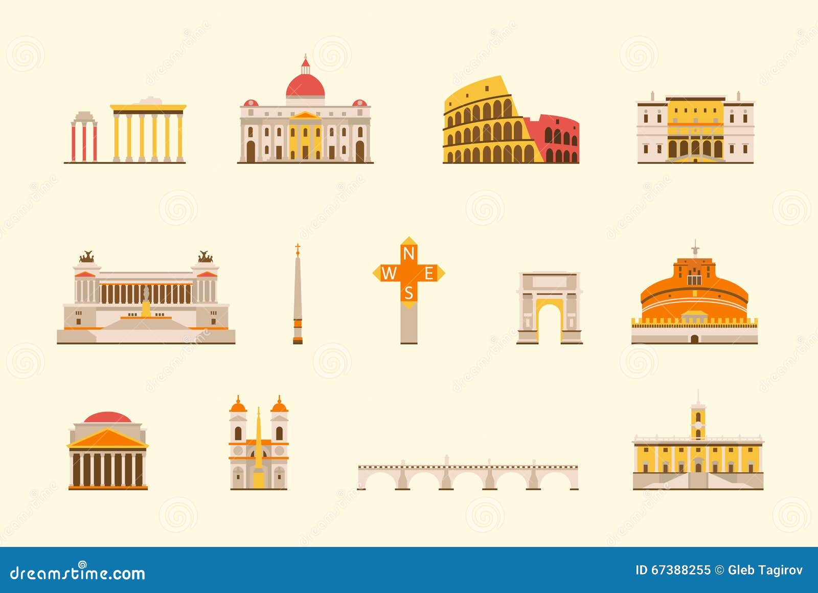 Rome historical building stock vector. Illustration of flat - 67388255