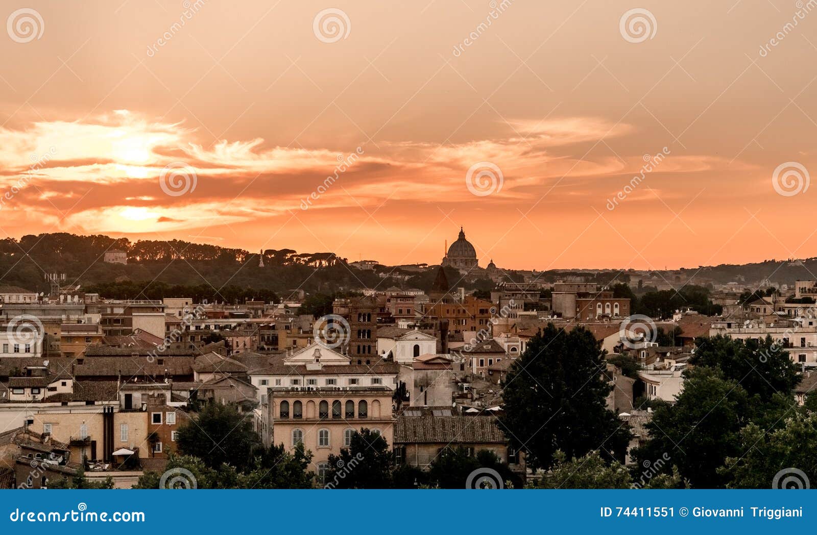 Rome Intense Sunset. Cityscape Panorama Twilight Stock Image - Image of ...