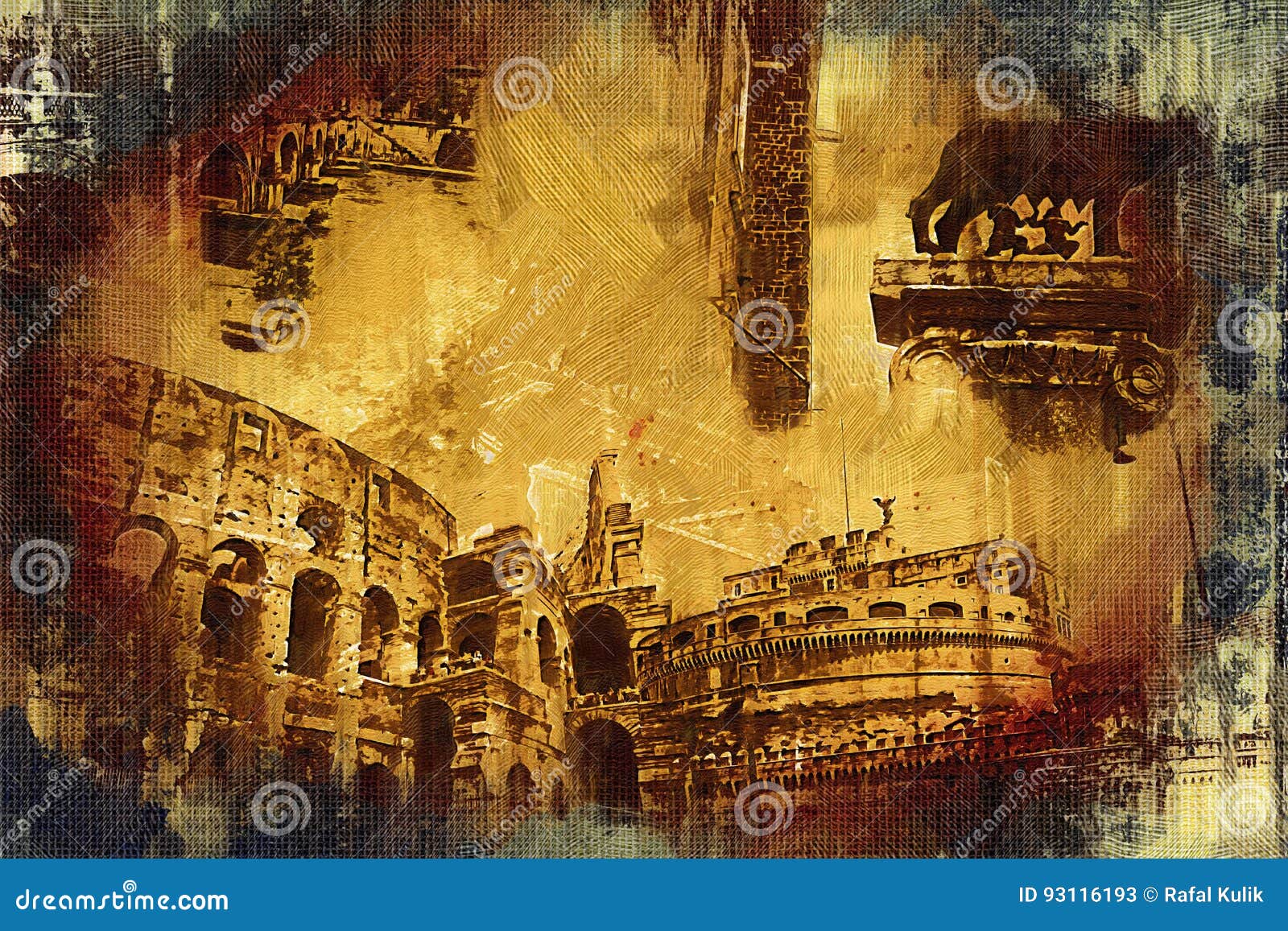 Rome Italy Art Illustration Stock Illustration - Illustration of ...