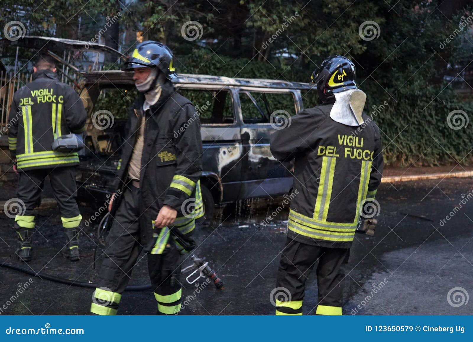 Firefighters at work editorial stock image. Image of damage - 123650579