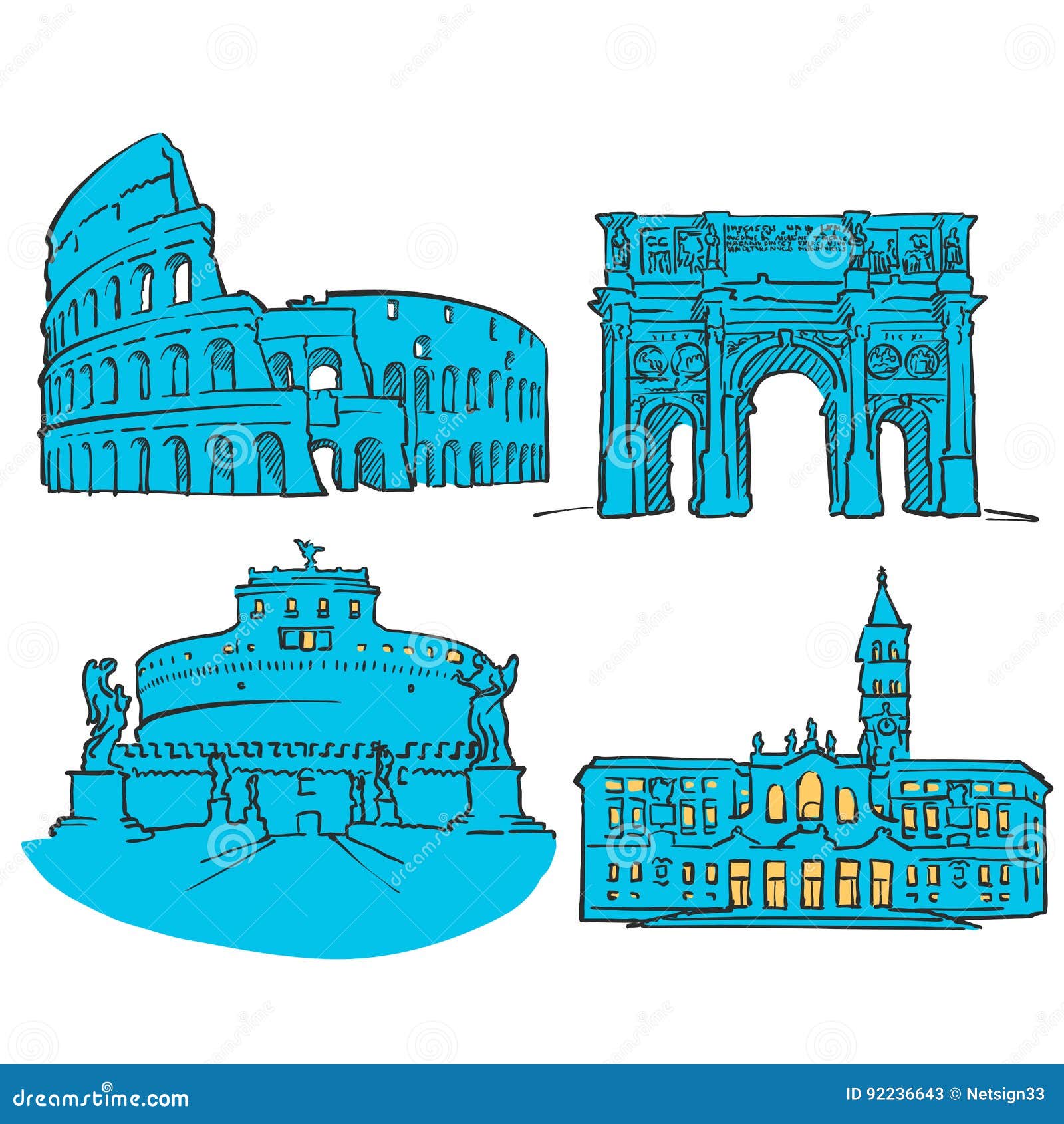 Rome Italy Colored Landmarks Stock Vector - Illustration of canvas ...