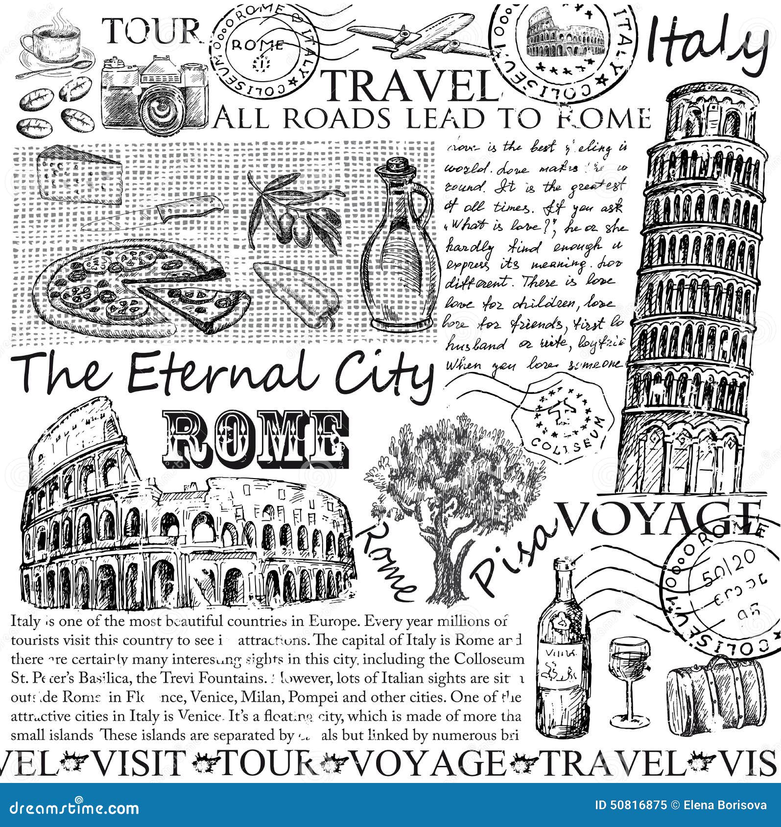 Rome italy stock vector. Illustration of painting, letter - 50816875