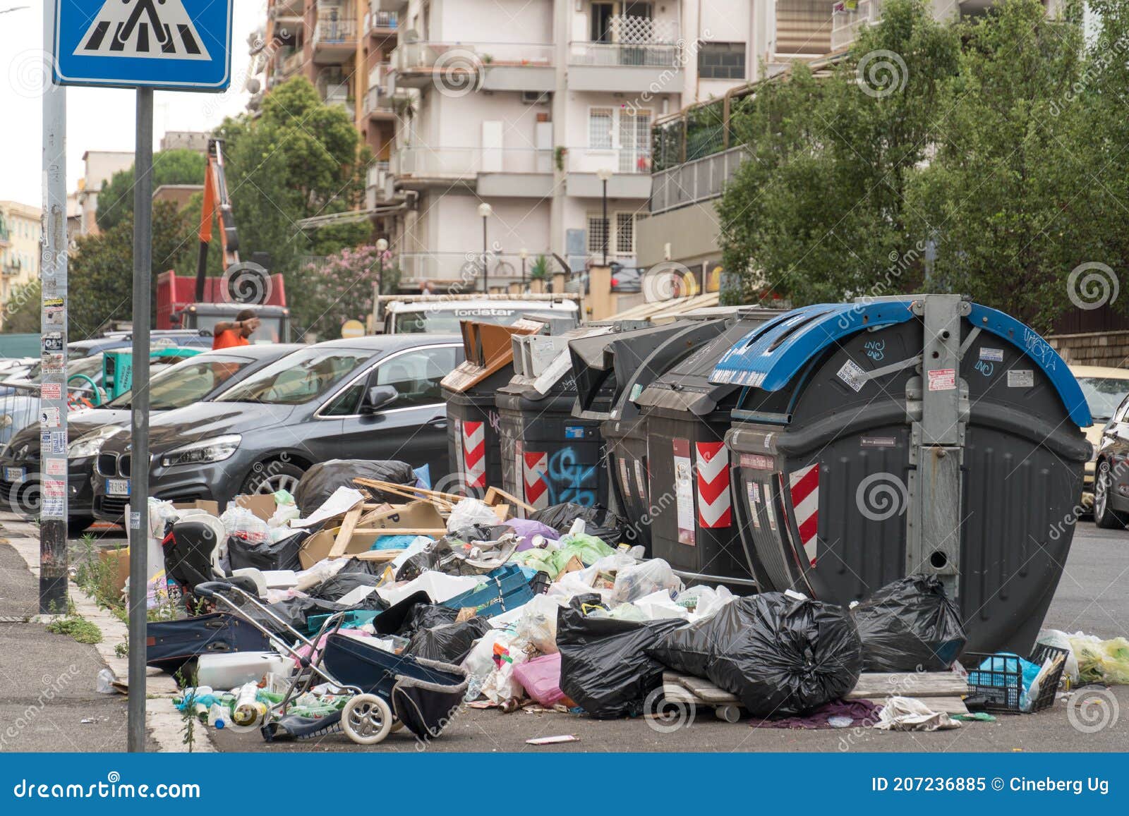 Overflowing garbage bins editorial image. Image of container - 207236885