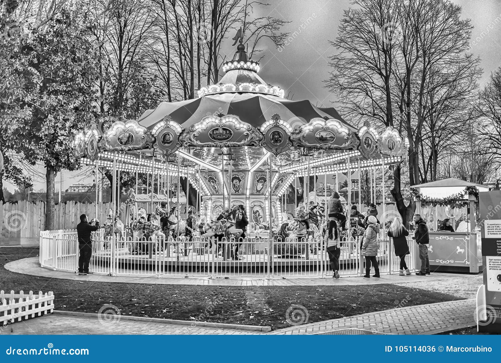 Old Fashioned Carousel in Amusement Park at Dusk Editorial Photo ...