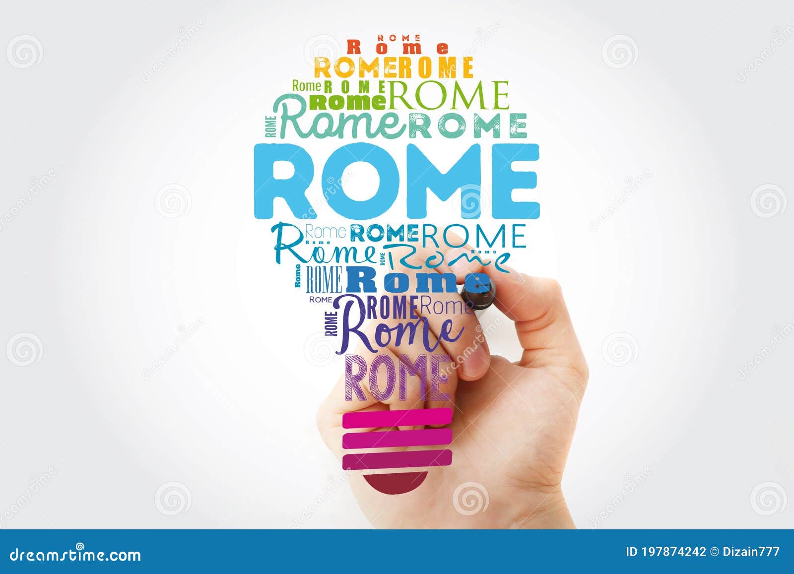 Rome Light Bulb Word Cloud, Travel Concept Background Stock Photo ...