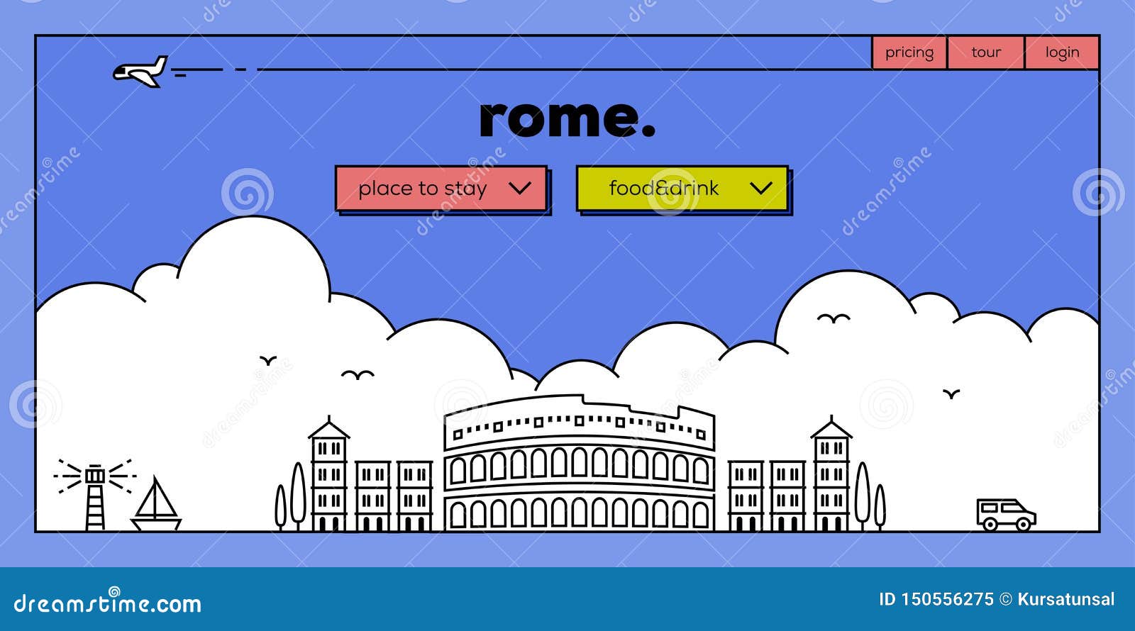 Rome Modern Web Banner Design with Vector Linear Skyline Stock ...