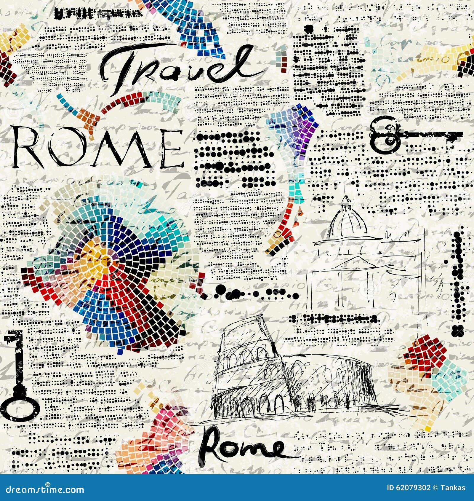 Rome newspaper background stock vector. Illustration of retro - 62079302