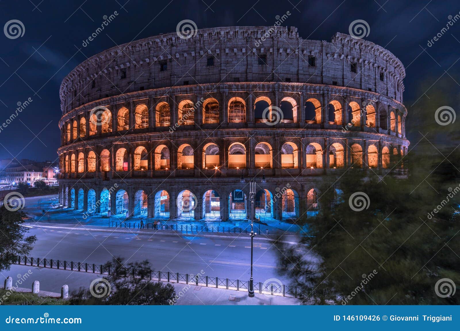 Rome Night Colosseum. Cityscape, Coliseum with Night Light Stock Photo ...