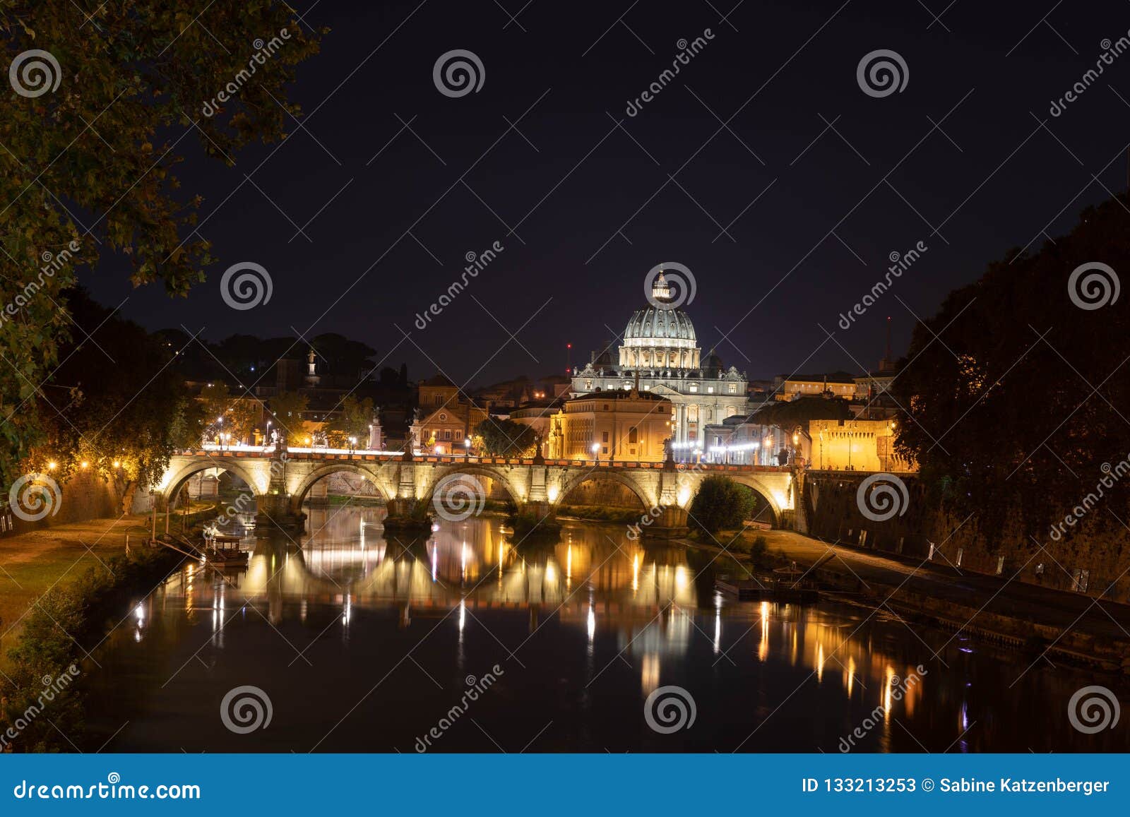 Rome at night stock image. Image of landmark, bridge - 133213253