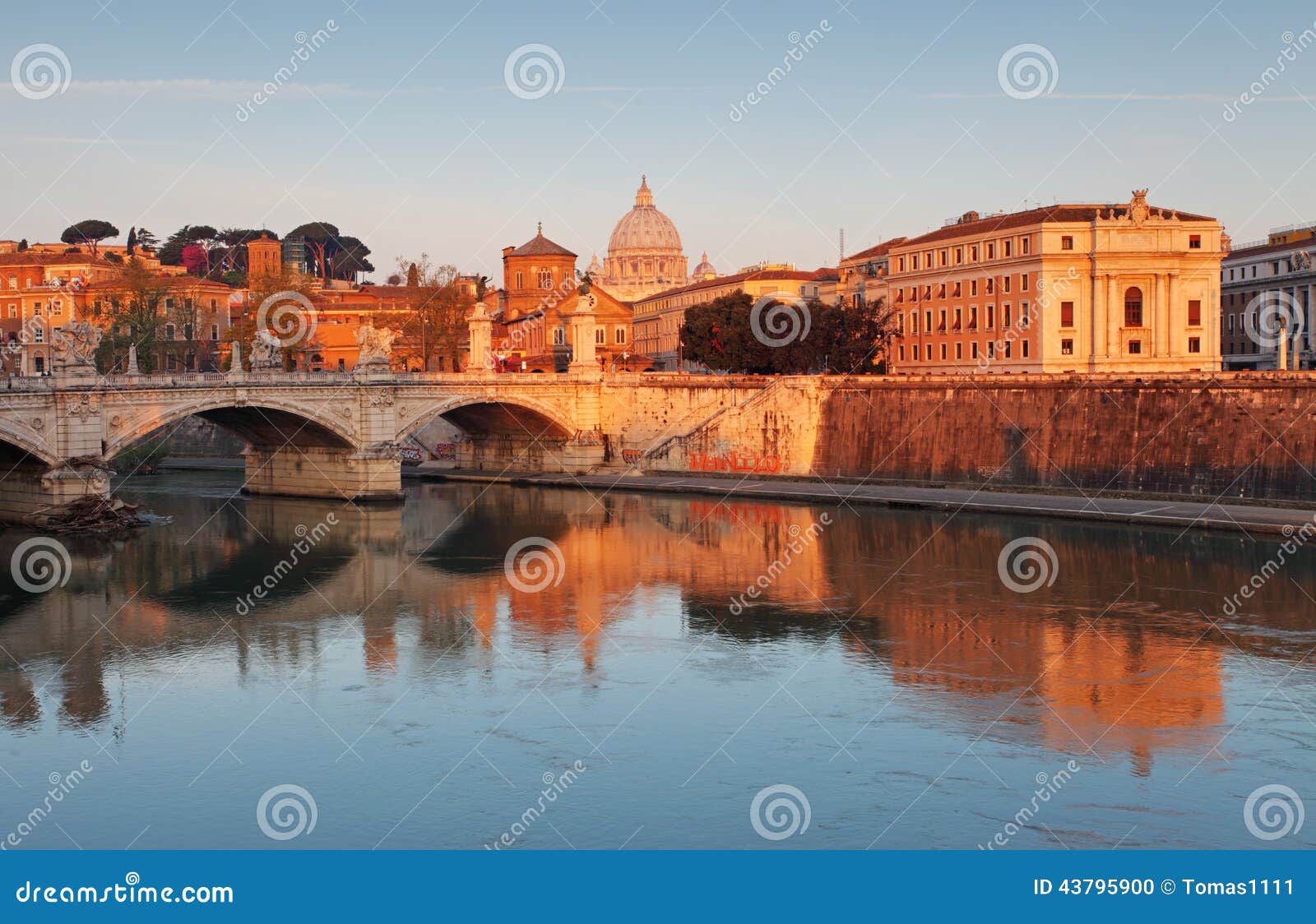 Rome with River Tevere at Sunrise Stock Photo - Image of night ...