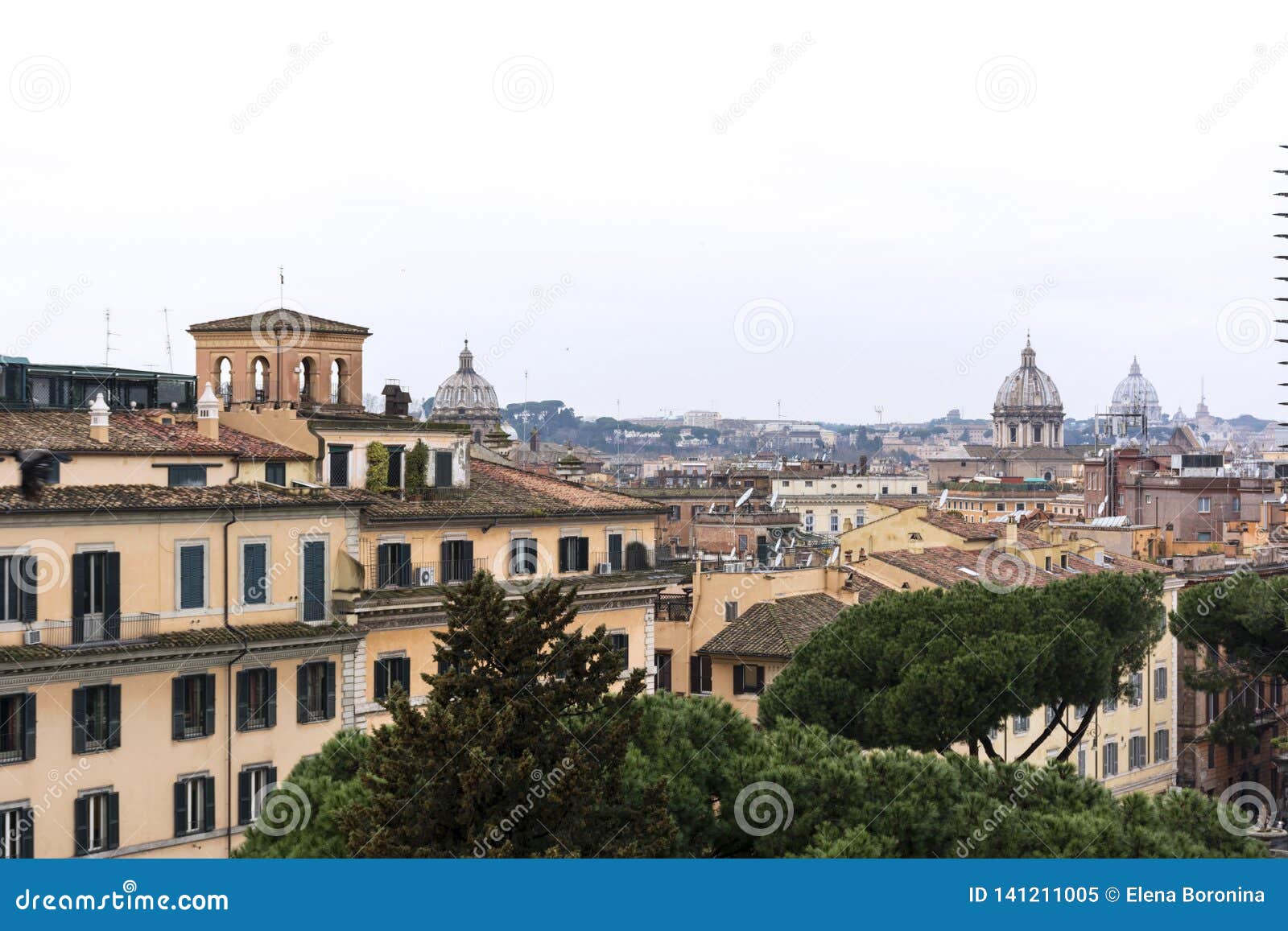 Rome, Roofs, Buildings, Pine Trees, Greenery, Rainy, Day, Spring Stock ...