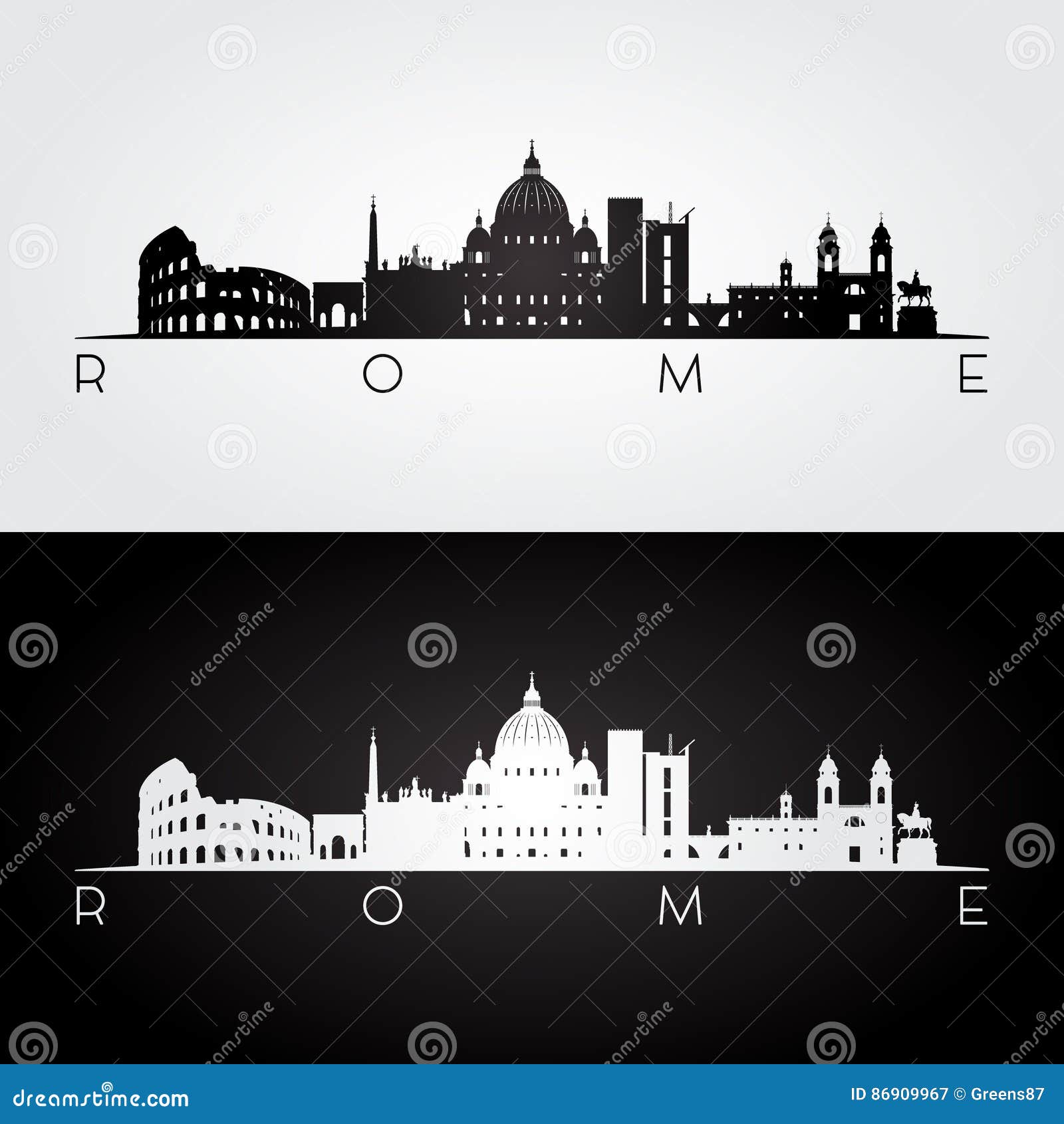 Rome Skyline and Landmarks Silhouette Stock Vector - Illustration of ...