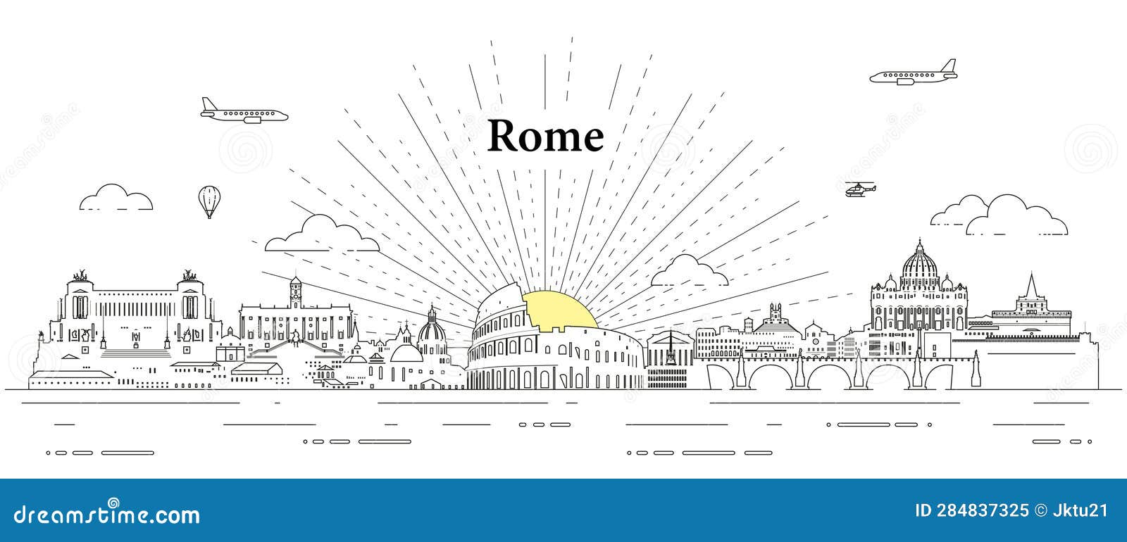 Rome Cityscape Line Art Vector Illustration Stock Vector - Illustration ...
