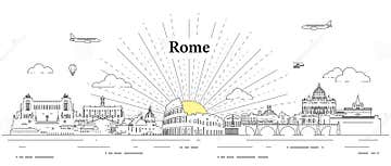 Rome Cityscape Line Art Vector Illustration Stock Vector - Illustration ...