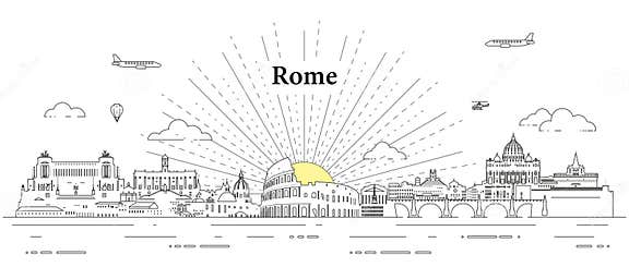 Rome Cityscape Line Art Vector Illustration Stock Vector - Illustration ...