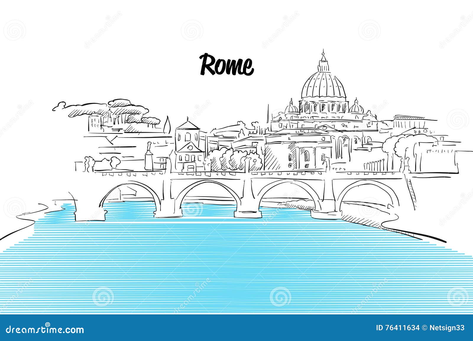 Rome Skyline Vacation Outline Sketch Stock Vector - Illustration of ...