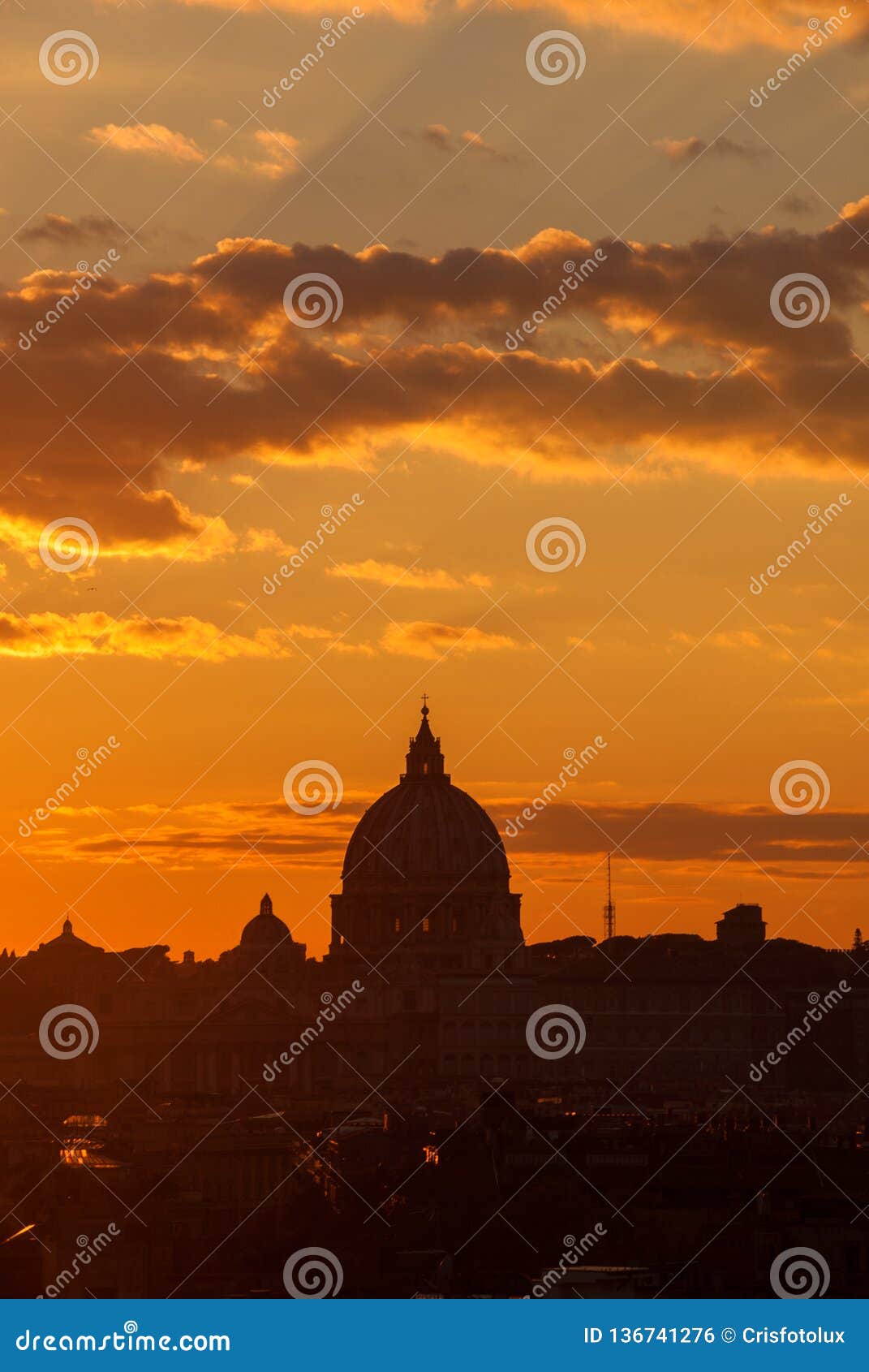 Rome Sunset Skyline with Dome Stock Photo - Image of evening, house ...