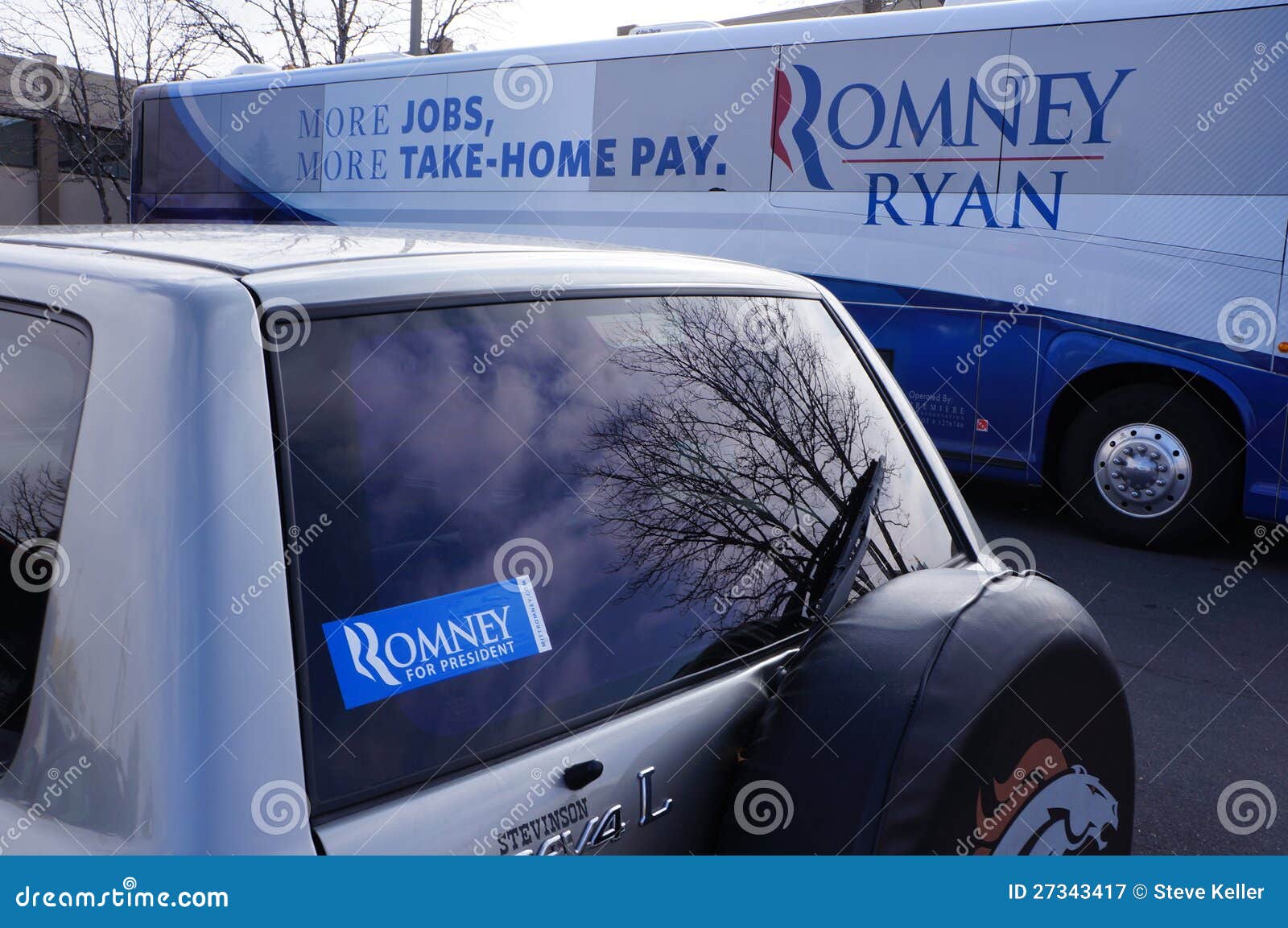 Romney Campaign Bus and Bumper Sticker Editorial Photography - Image of ...