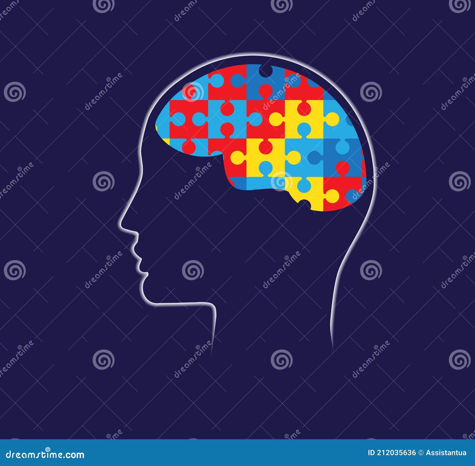 Rompecabezas En Forma De Cerebro. Fondo Azul Stock de ilustración ...