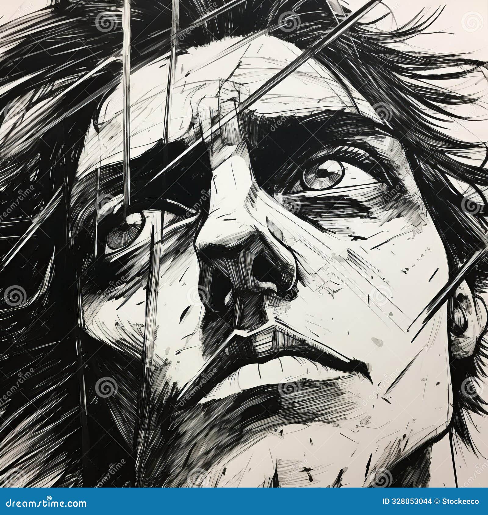 Ronald S Distorted Face in Stark Hatch Shaded Sketchy Drawing Stock ...