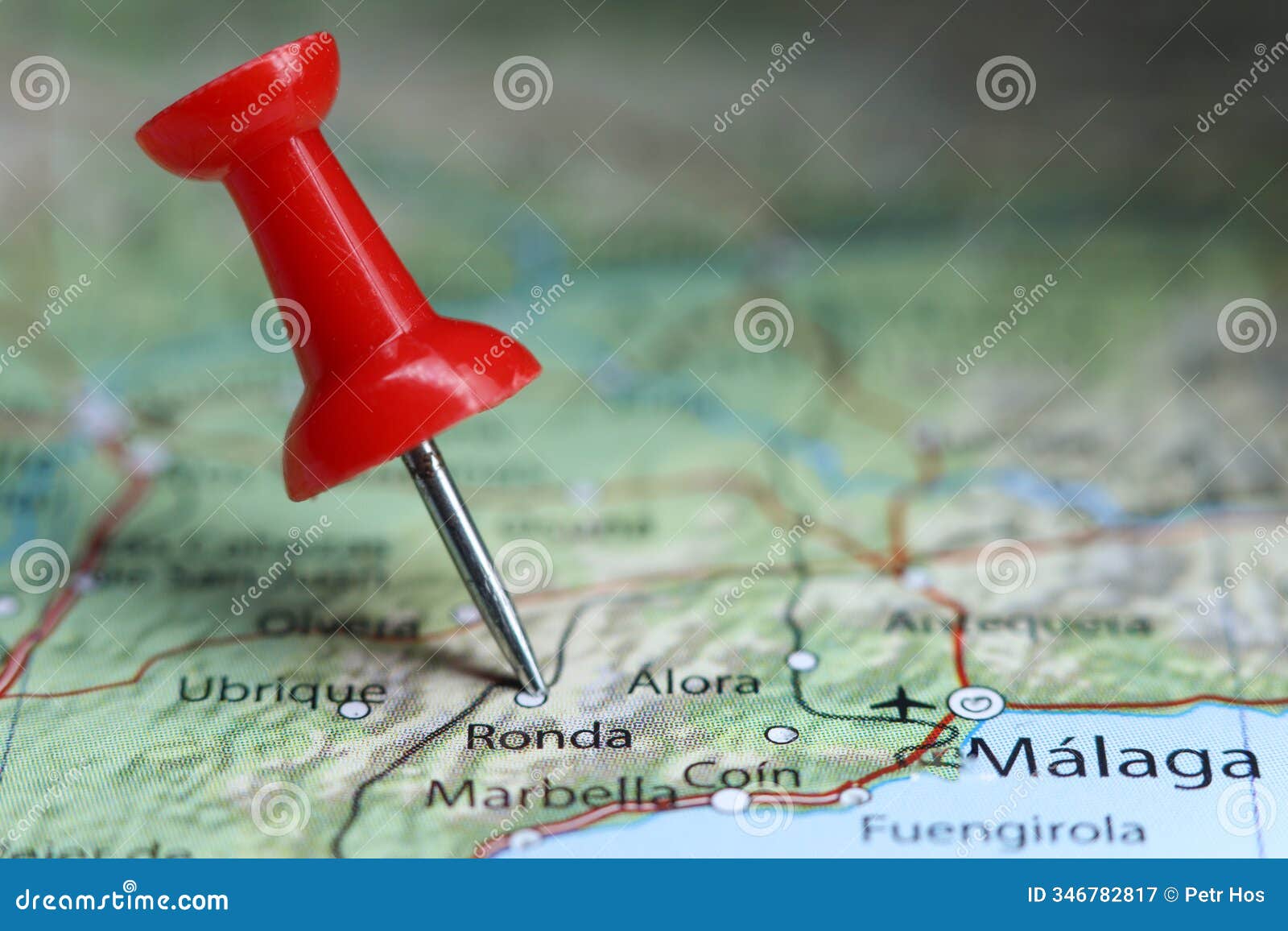 Ronda, Spain pin on map stock image. Image of globe - 346782817