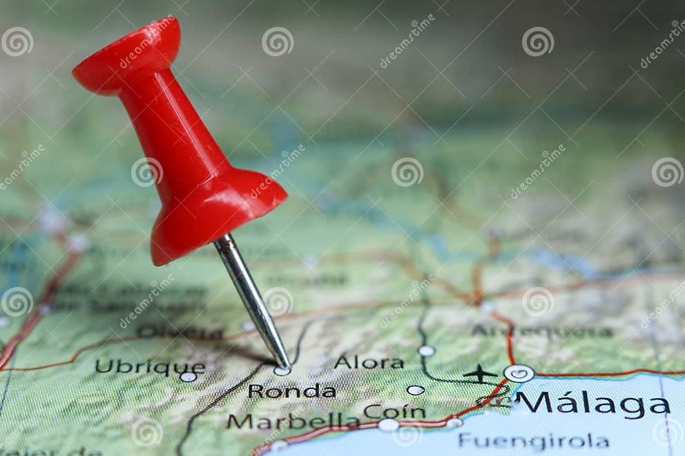 Ronda, Spain pin on map stock image. Image of globe - 346782817