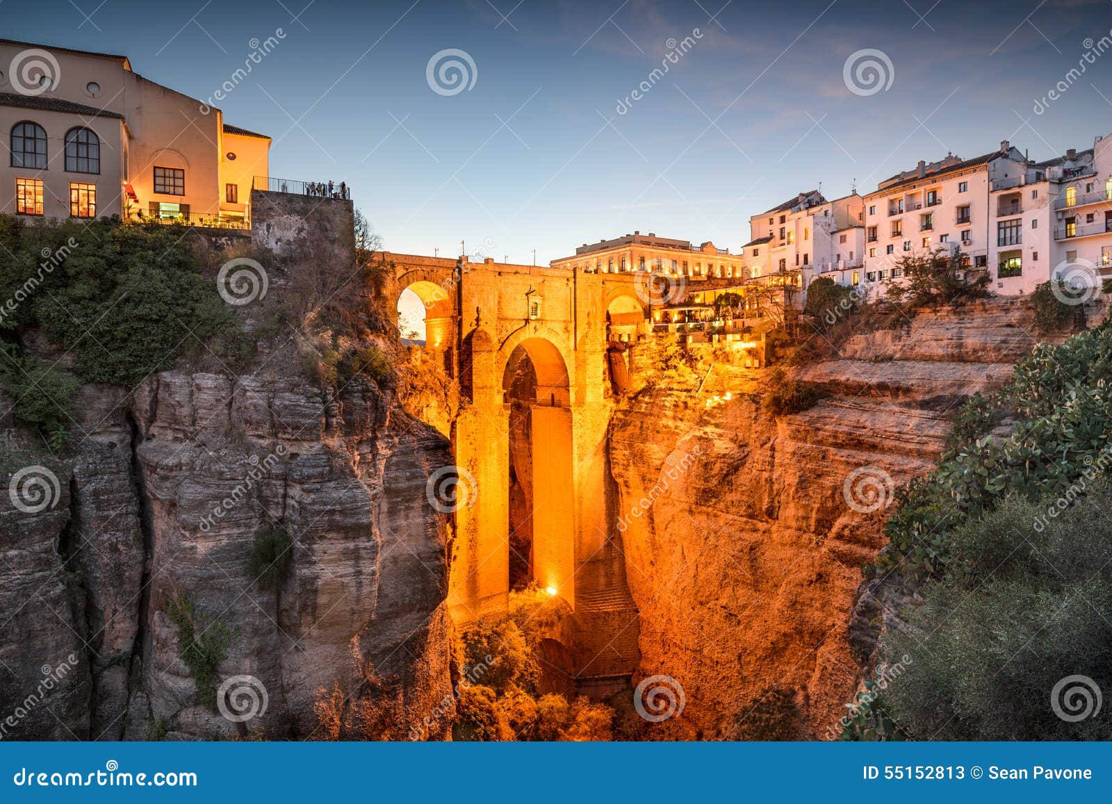 Ronda, Spain. Illuminated New Bridge Over Guadalevin River Royalty-Free ...