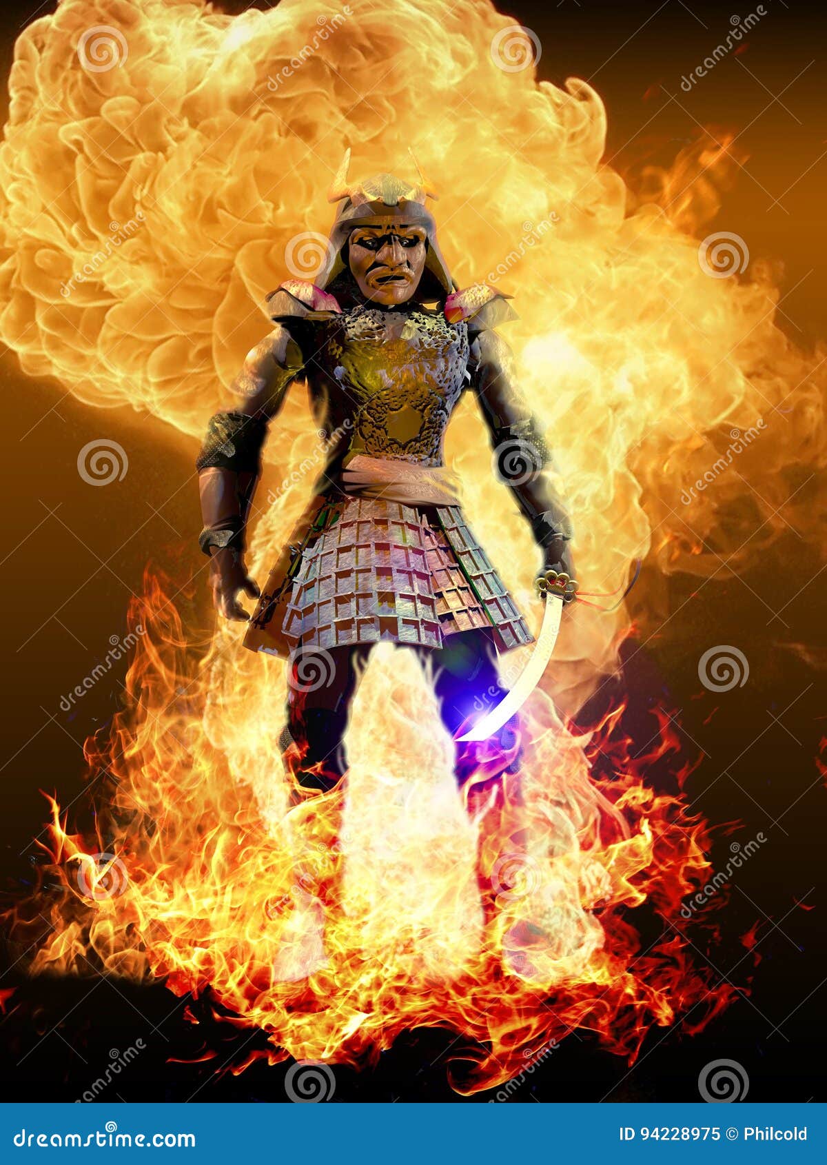 Ronin surrounded by fire stock illustration. Illustration of close ...