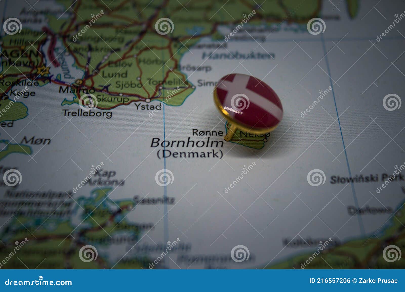 Ronne Pinned on a Map with the Flag of Denmark Stock Photo - Image of ...
