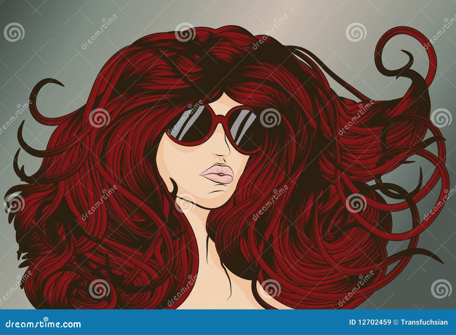 Rood Hoofd Met Lang Gedetailleerd Stromend Haar Vector Illustratie ...