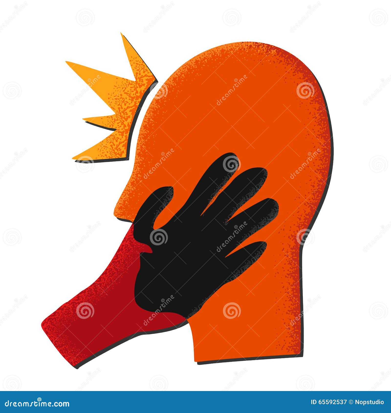 Rood hoofd met zwarte hand vector illustratie. Illustration of bang ...