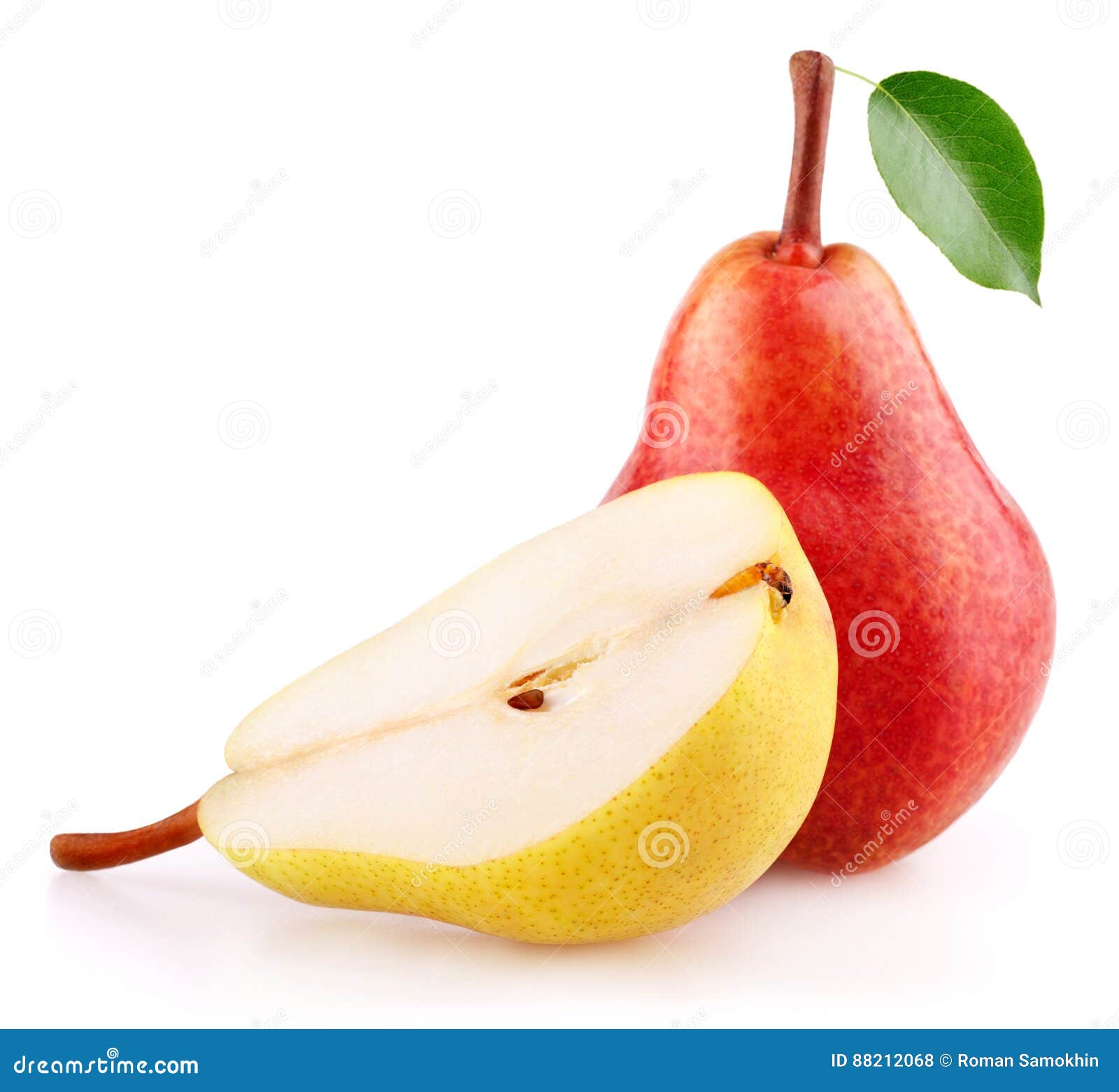 Rood Perenfruit Met Blad En De Helft Van Gele Peer Stock Foto - Image ...