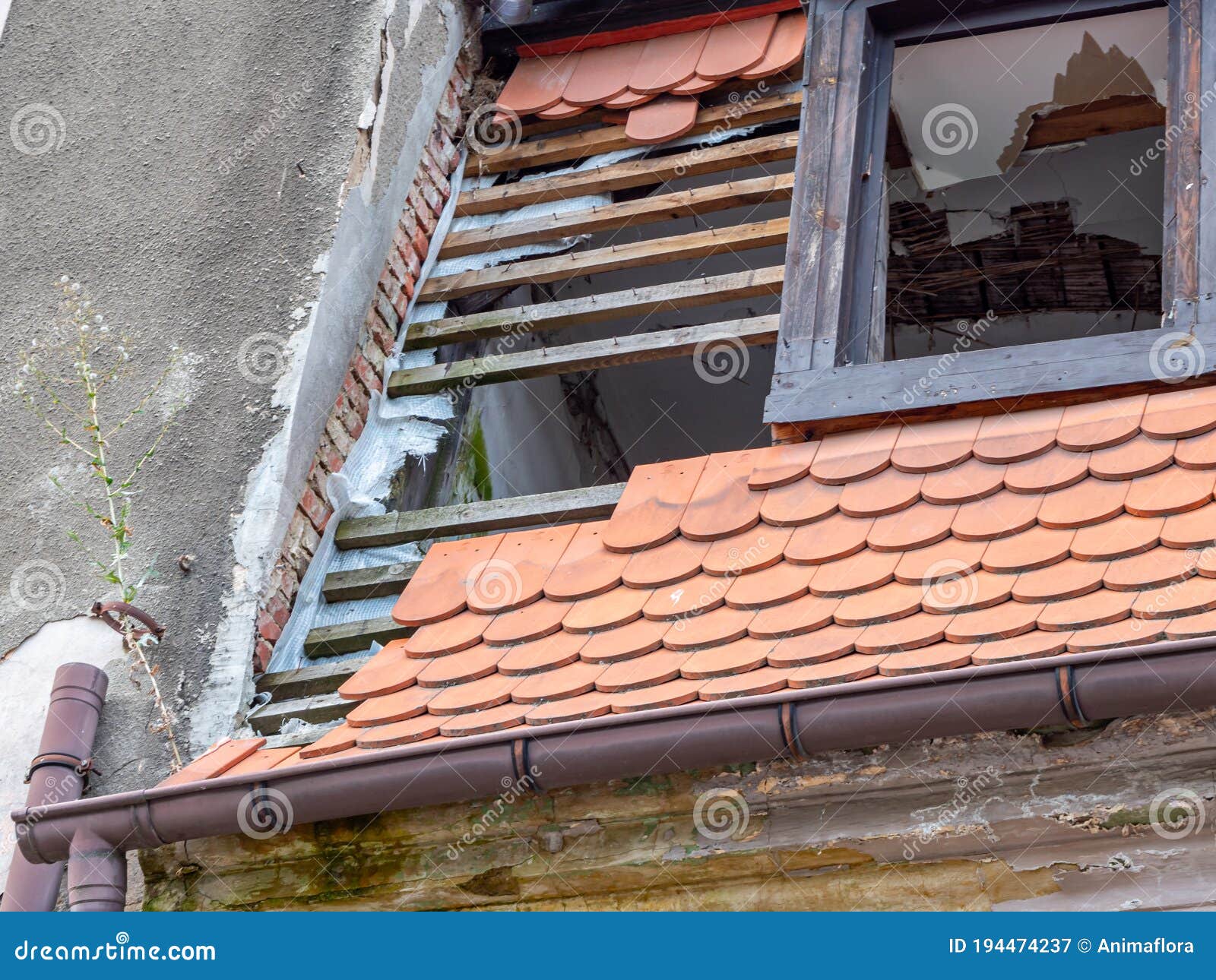 Roof with Broken Roof Tiles after a Bad Weather Stock Image - Image of ...