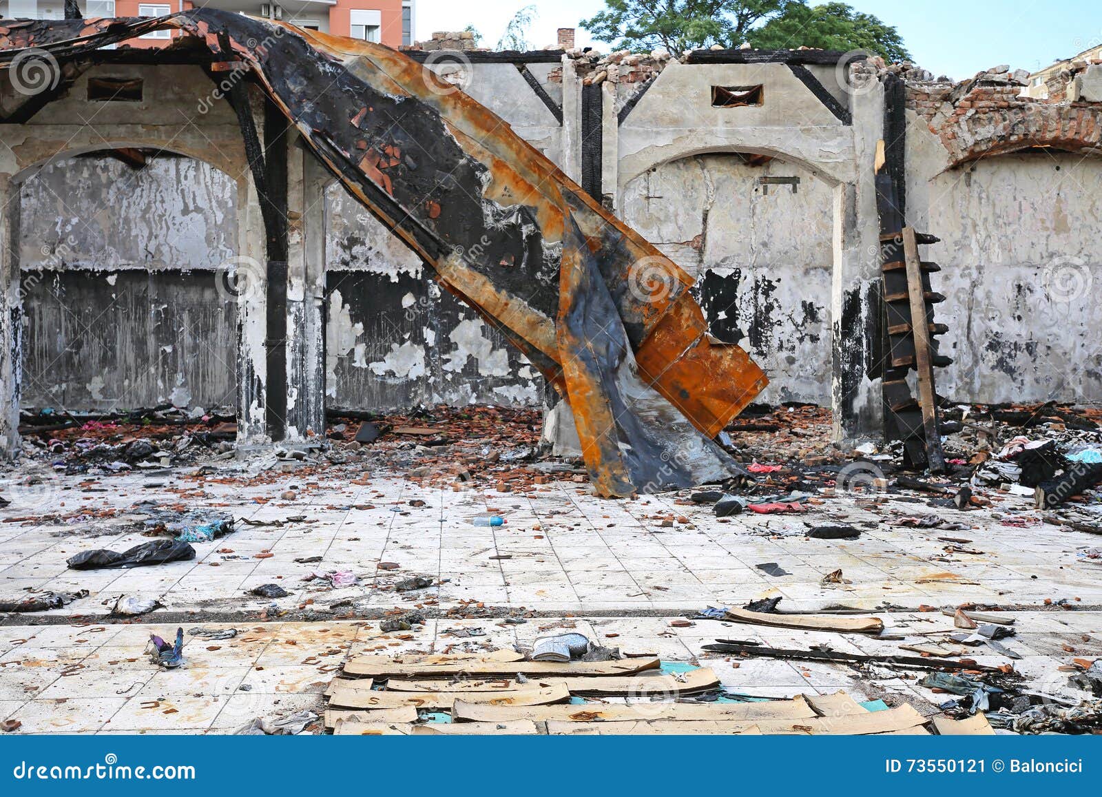 Roof Collapse stock image. Image of disaster, fire, workshop - 73550121
