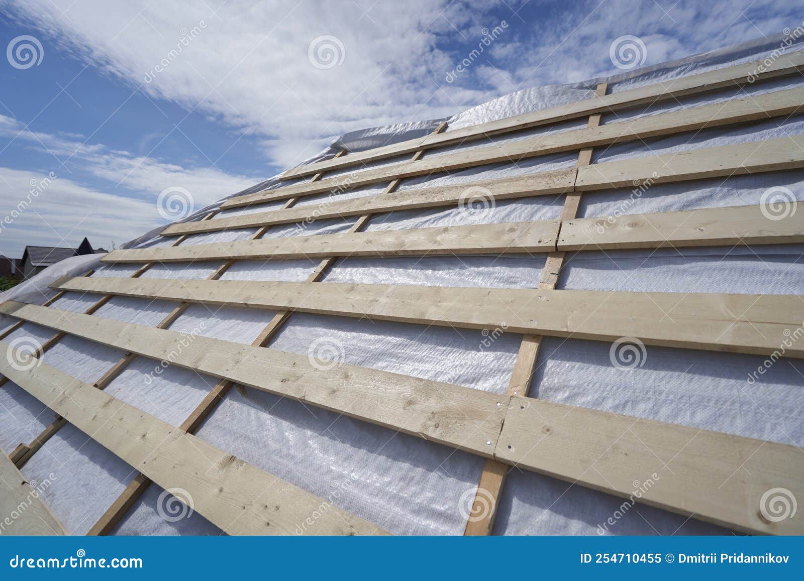 Roof Construction with Beams and Waterproofing Stock Image - Image of ...