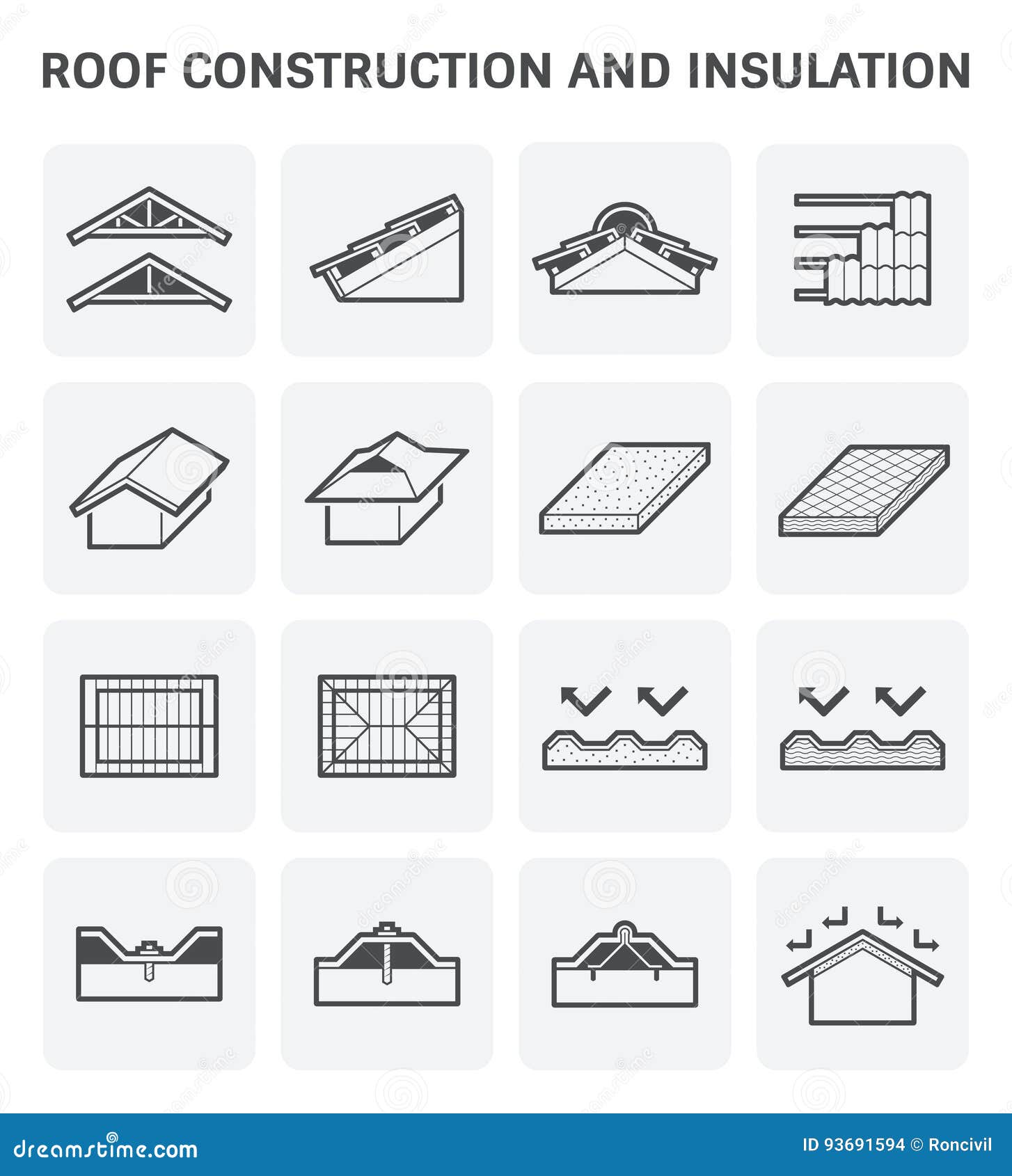 Roof Construction Showing Rafters And Purlins Icon Illustration Cartoon ...