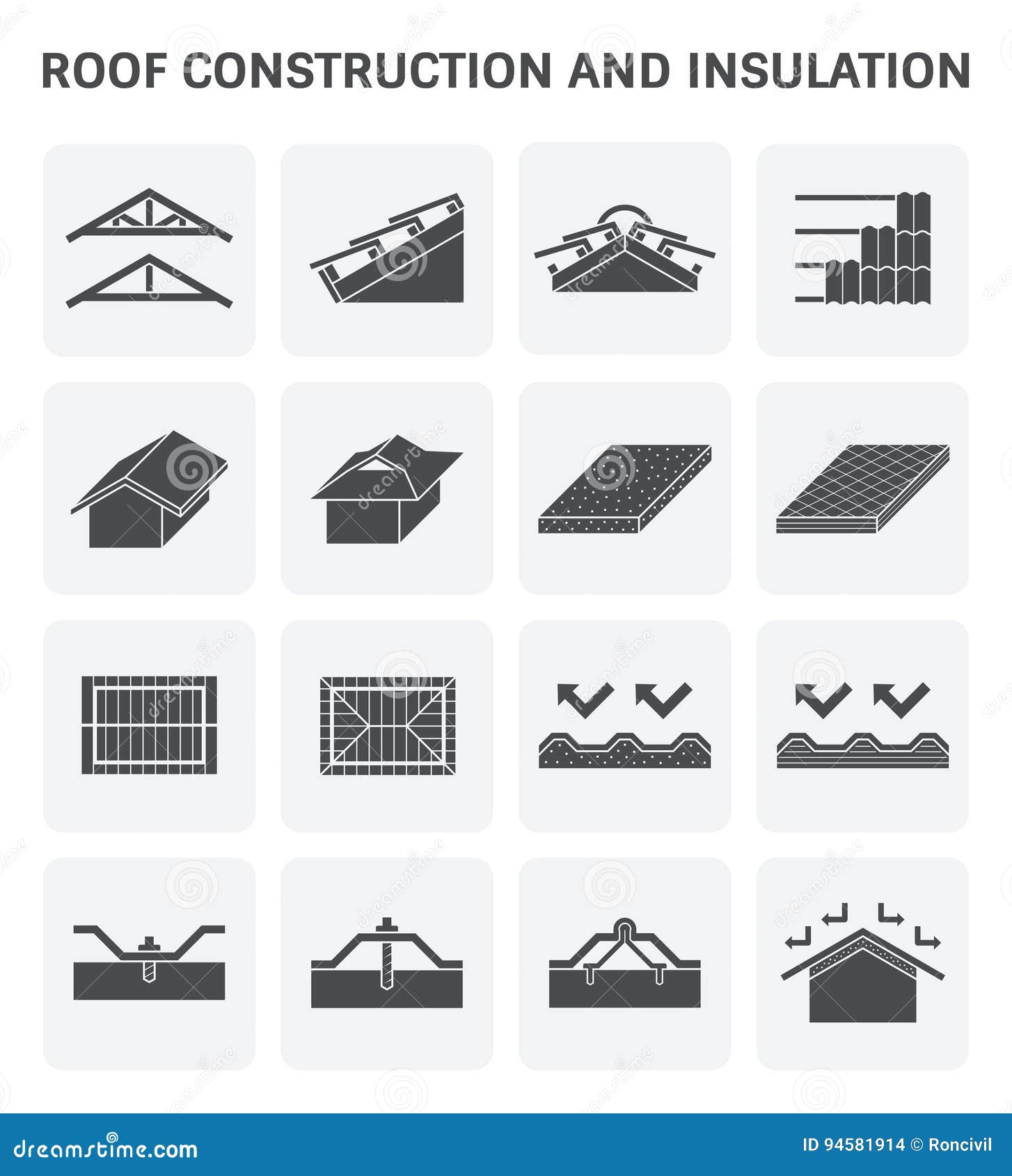 Roof construction icon stock vector. Illustration of black - 94581914