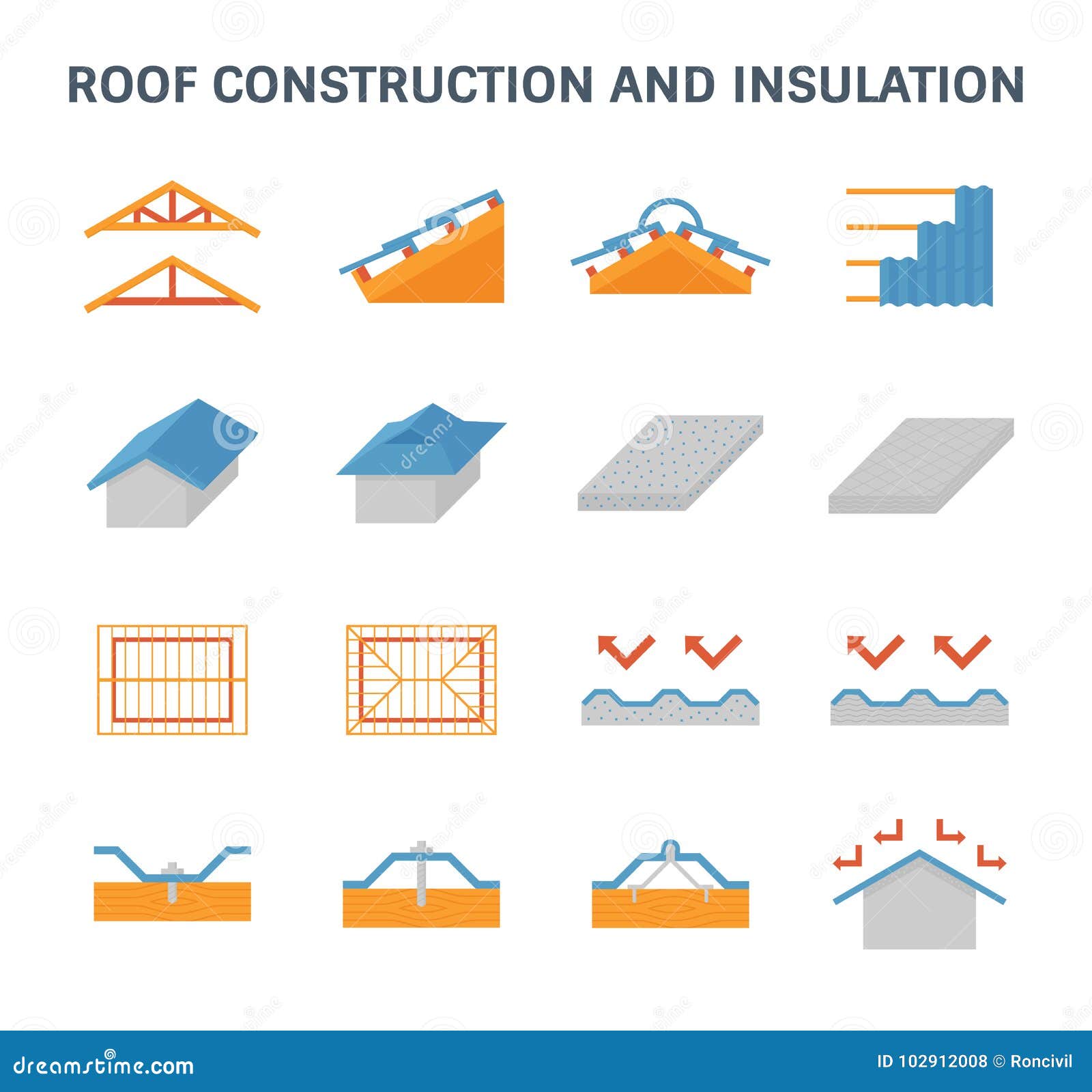 Roof construction icon stock vector. Illustration of heat - 102912008